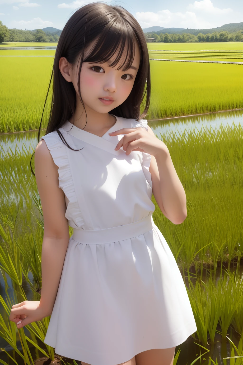 A close up of a young woman standing in a field - SeaArt AI