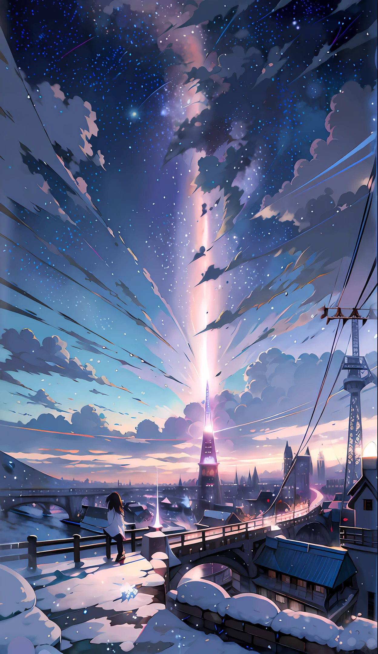 Anime anime wallpapers with a girl looking at the sky - SeaArt AI