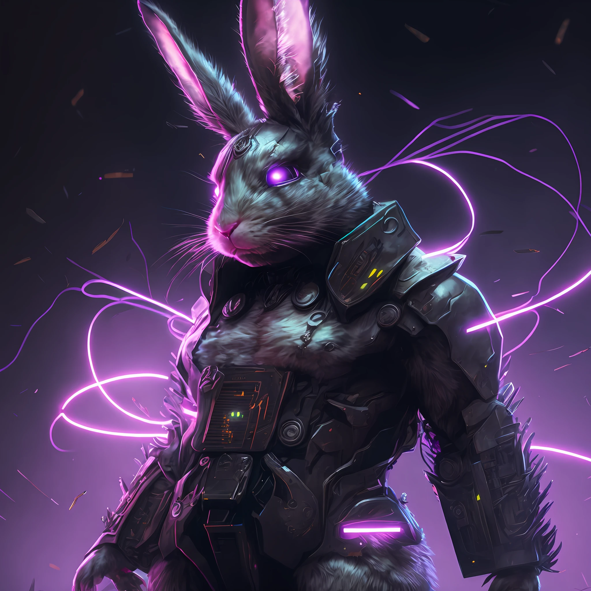 A close up of a rabbit with glowing eyes and a suit - SeaArt AI
