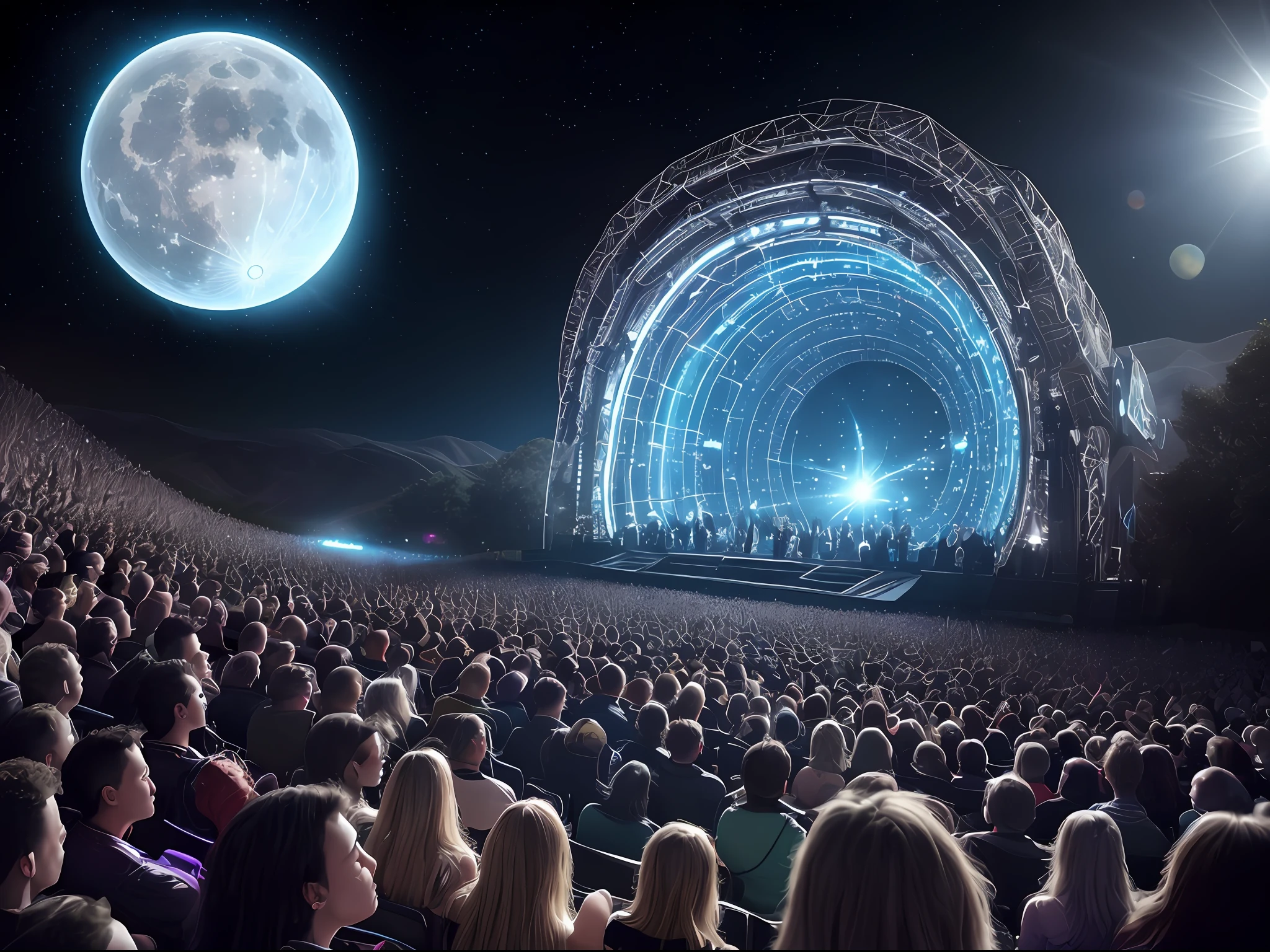 Arafed view of a concert with a full moon in the background - SeaArt AI