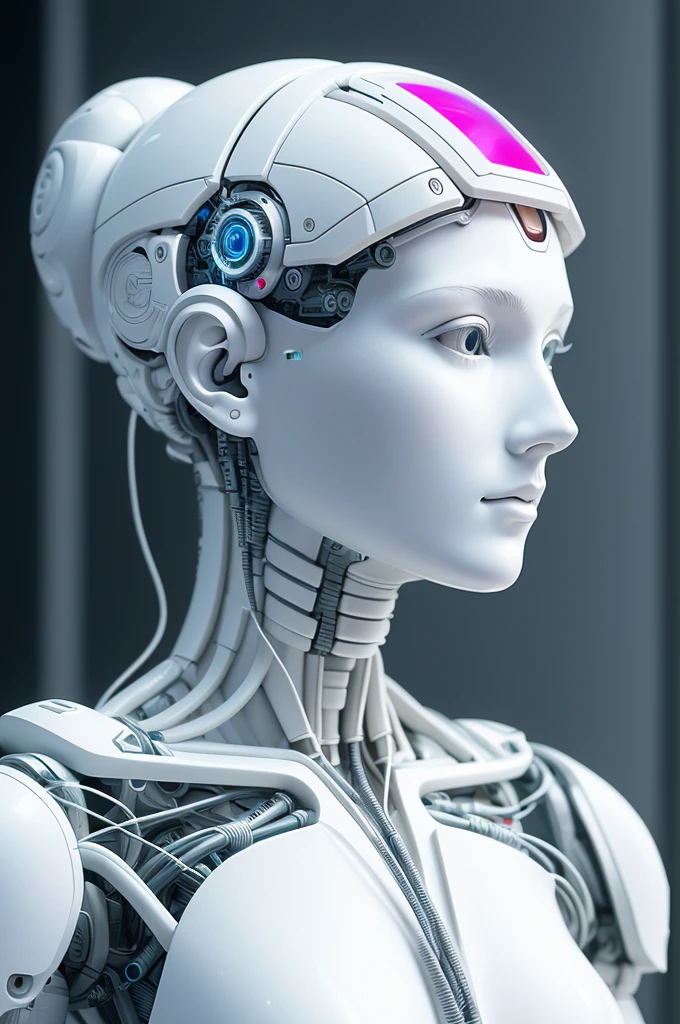A close up of a robot with a pink headpiece on - SeaArt AI