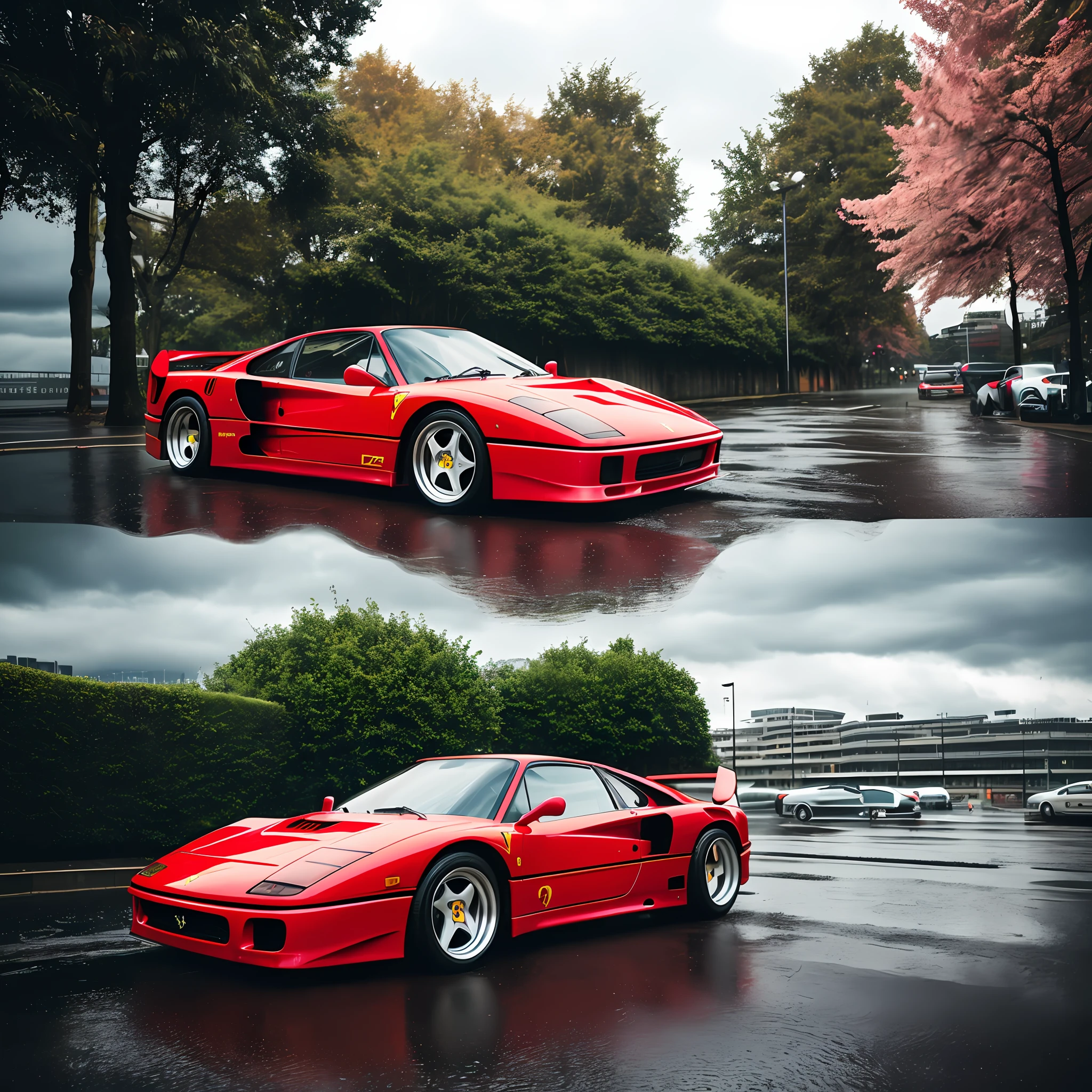 A close up of two pictures of a red sports car - SeaArt AI