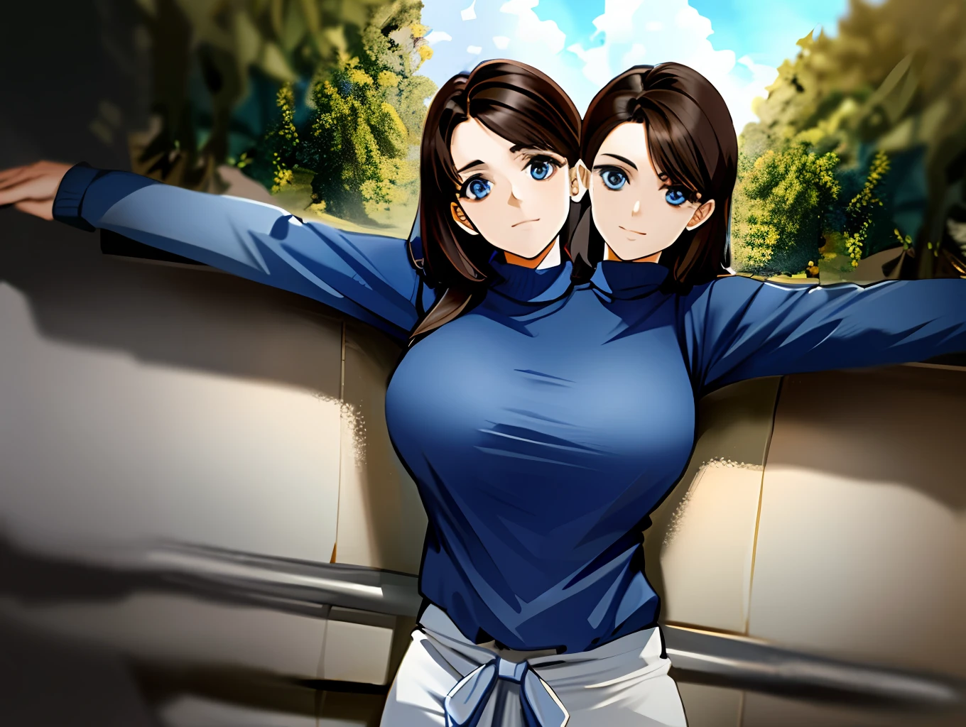 Anime image of two women standing next to each other with their arms ...