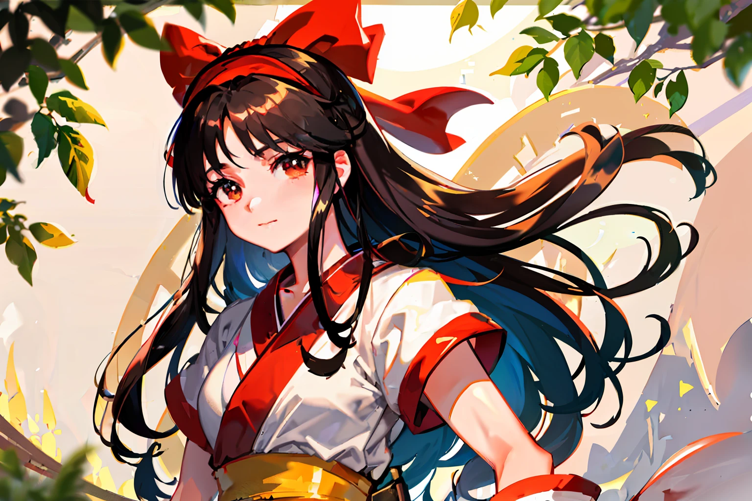 Anime girl with long hair and red bow holding a sword - SeaArt AI