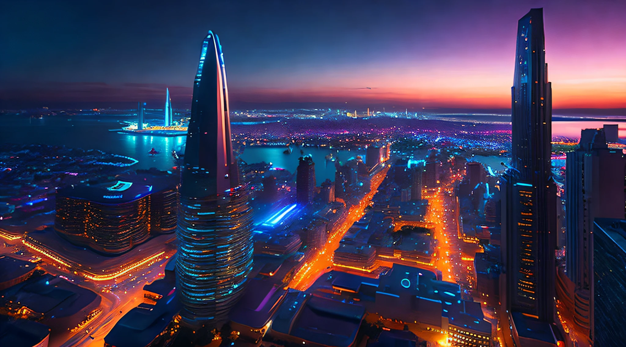 A view of a city at night with a lot of buildings - SeaArt AI