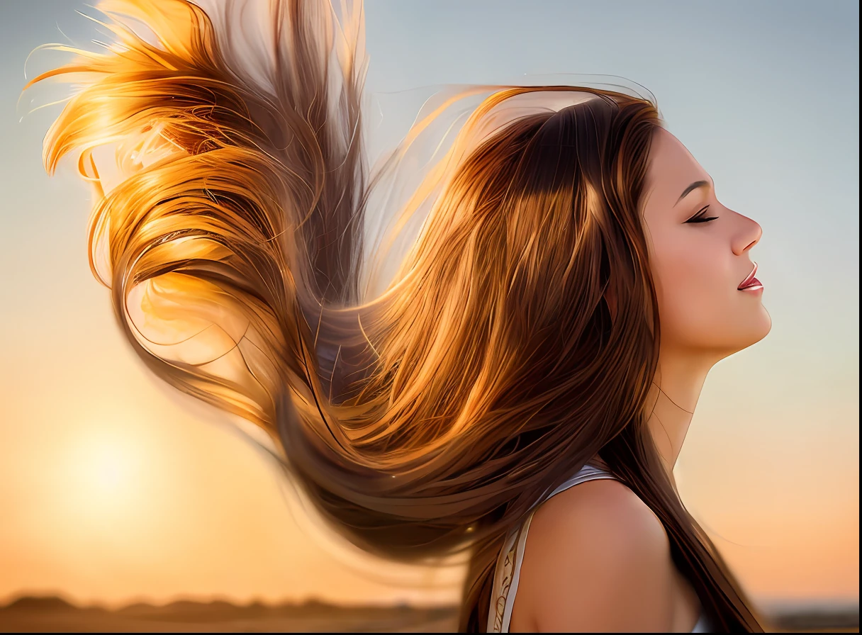 Arafed woman with long hair blowing in the wind - SeaArt AI