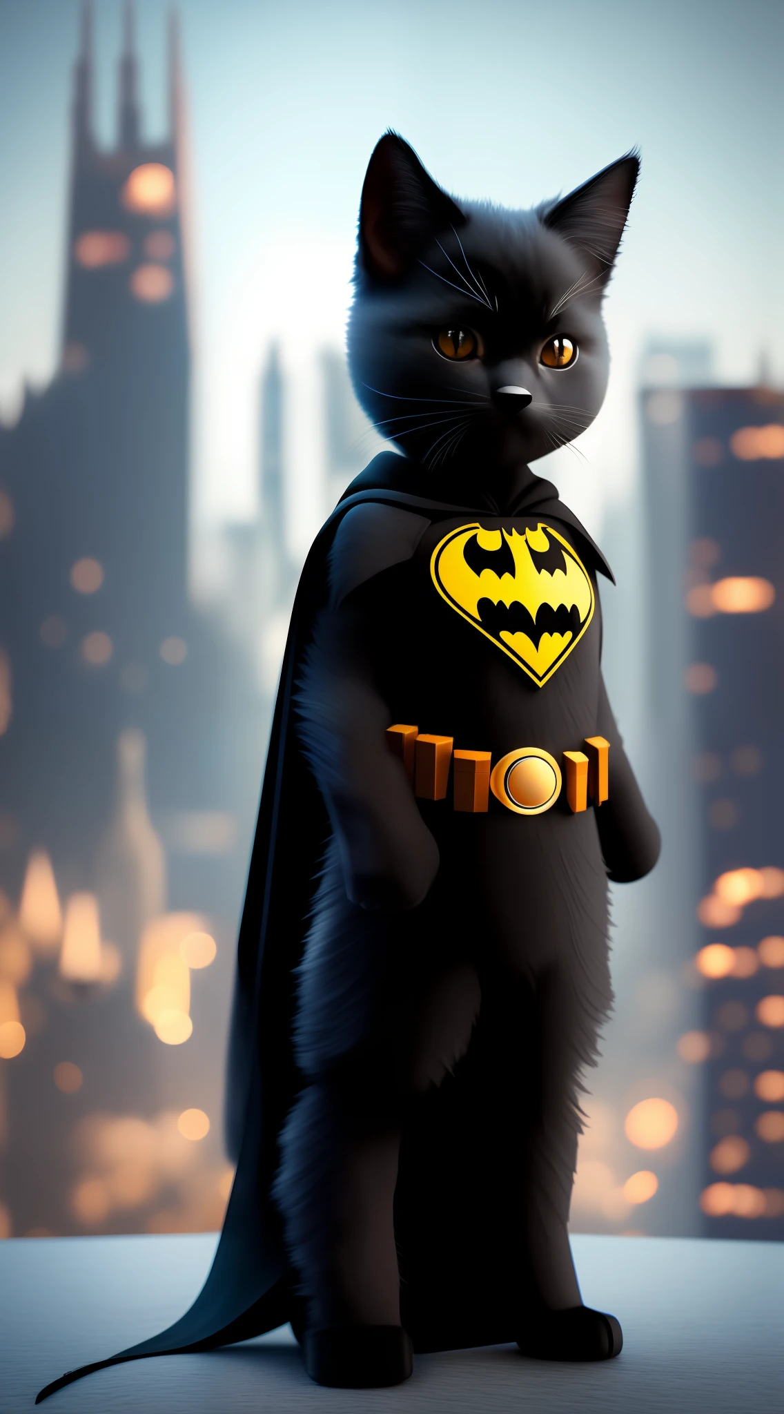 Batman cat in a batman costume standing on a ledge - SeaArt AI