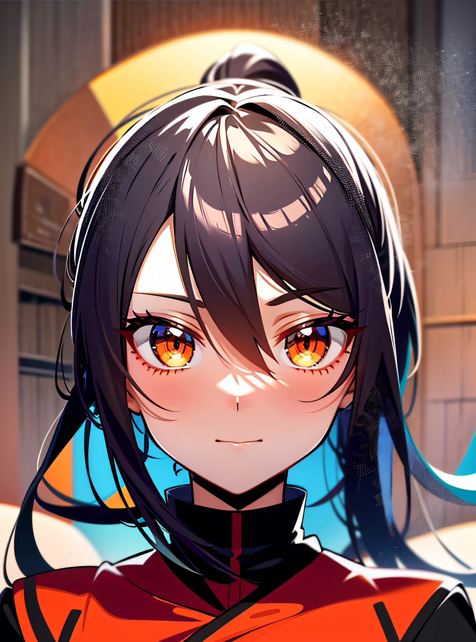 Anime girl with long black hair and orange eyes - SeaArt AI