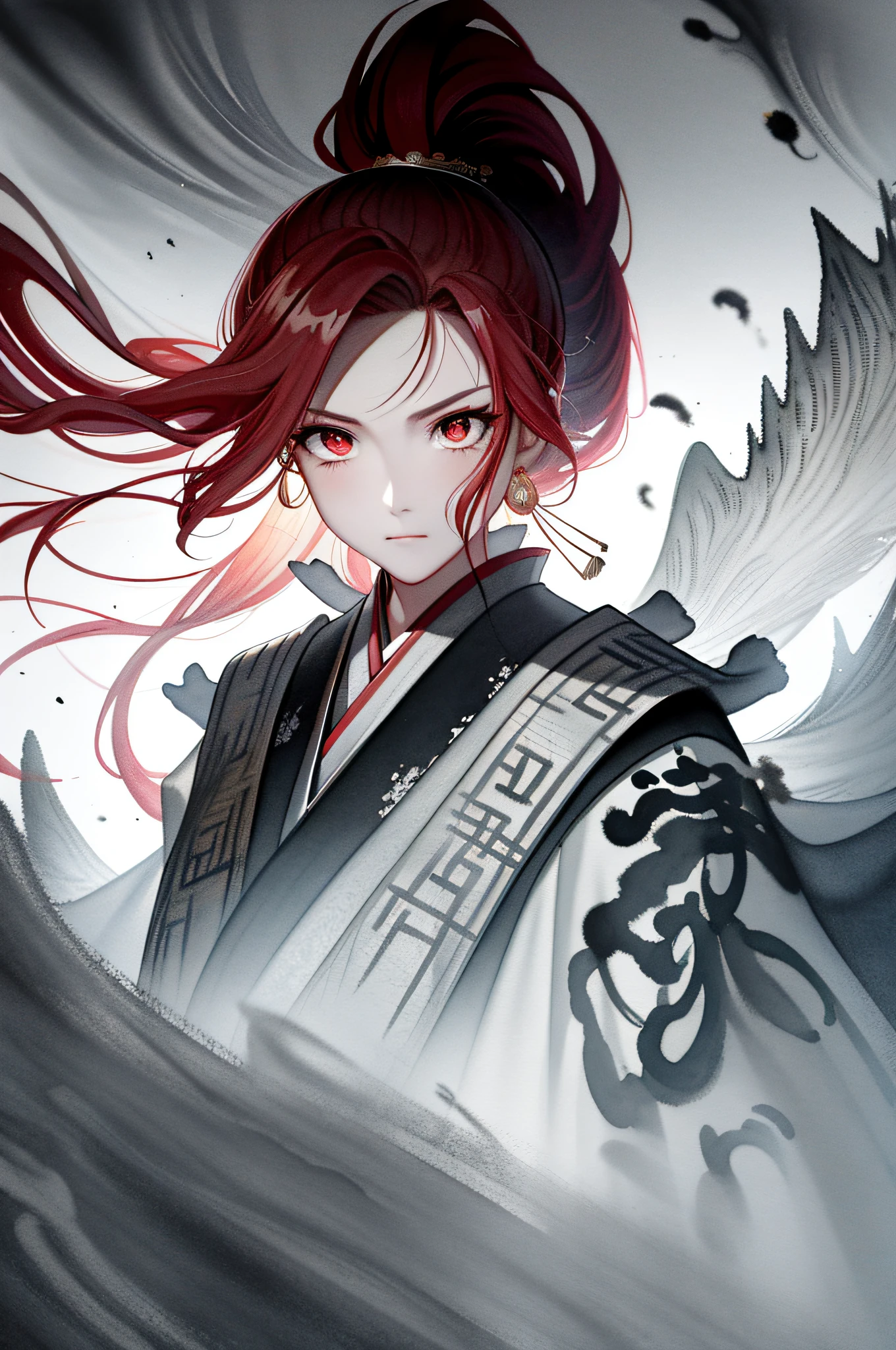 Anime girl with red hair and black wings - SeaArt AI