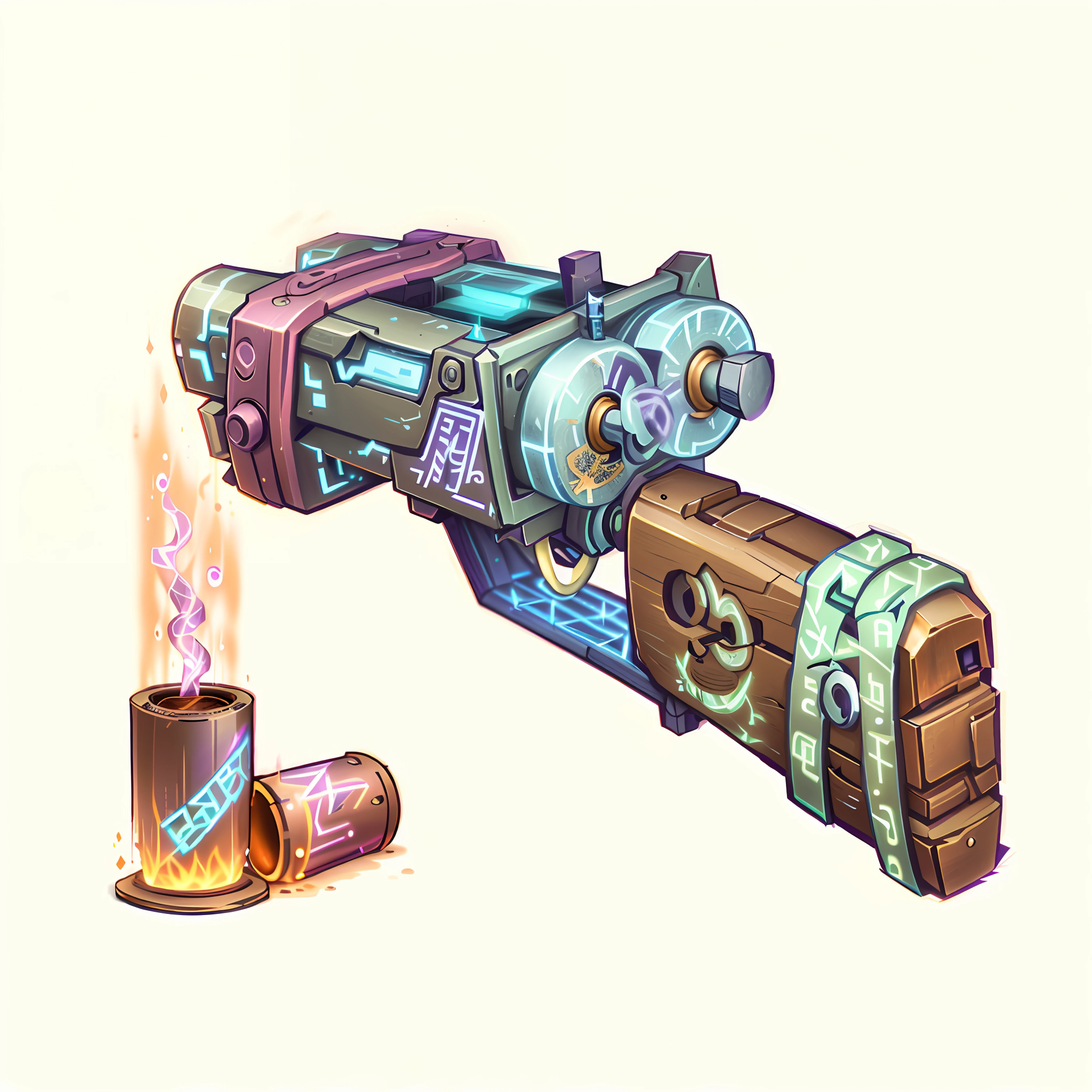 A close up of a toy gun with a barrel on the ground - SeaArt AI