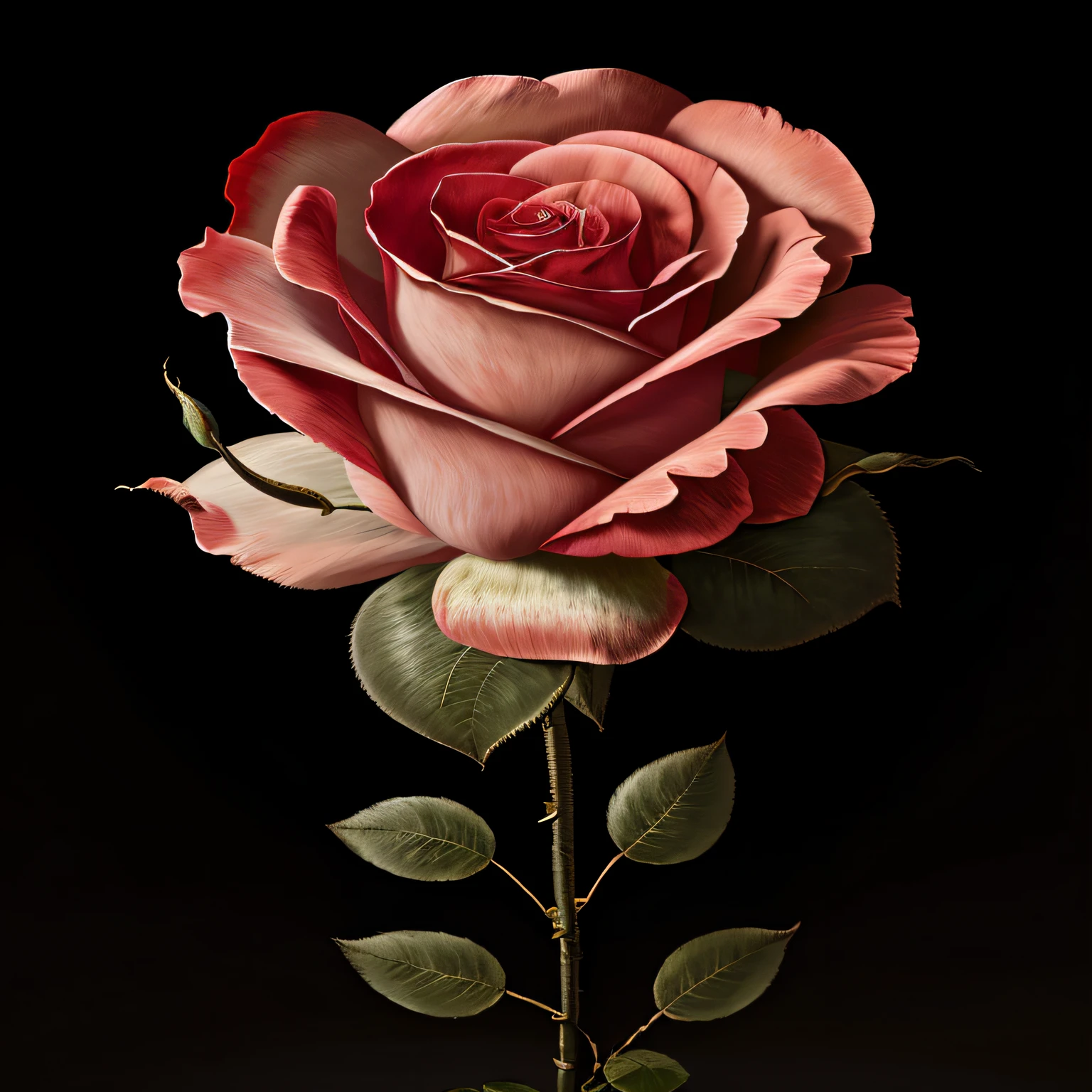 There is a rose that is sitting on a stem with leaves - SeaArt AI