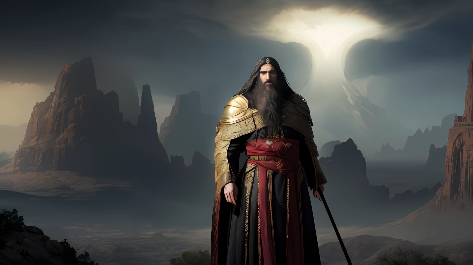 A man in a long robe standing in front of a mountain - SeaArt AI