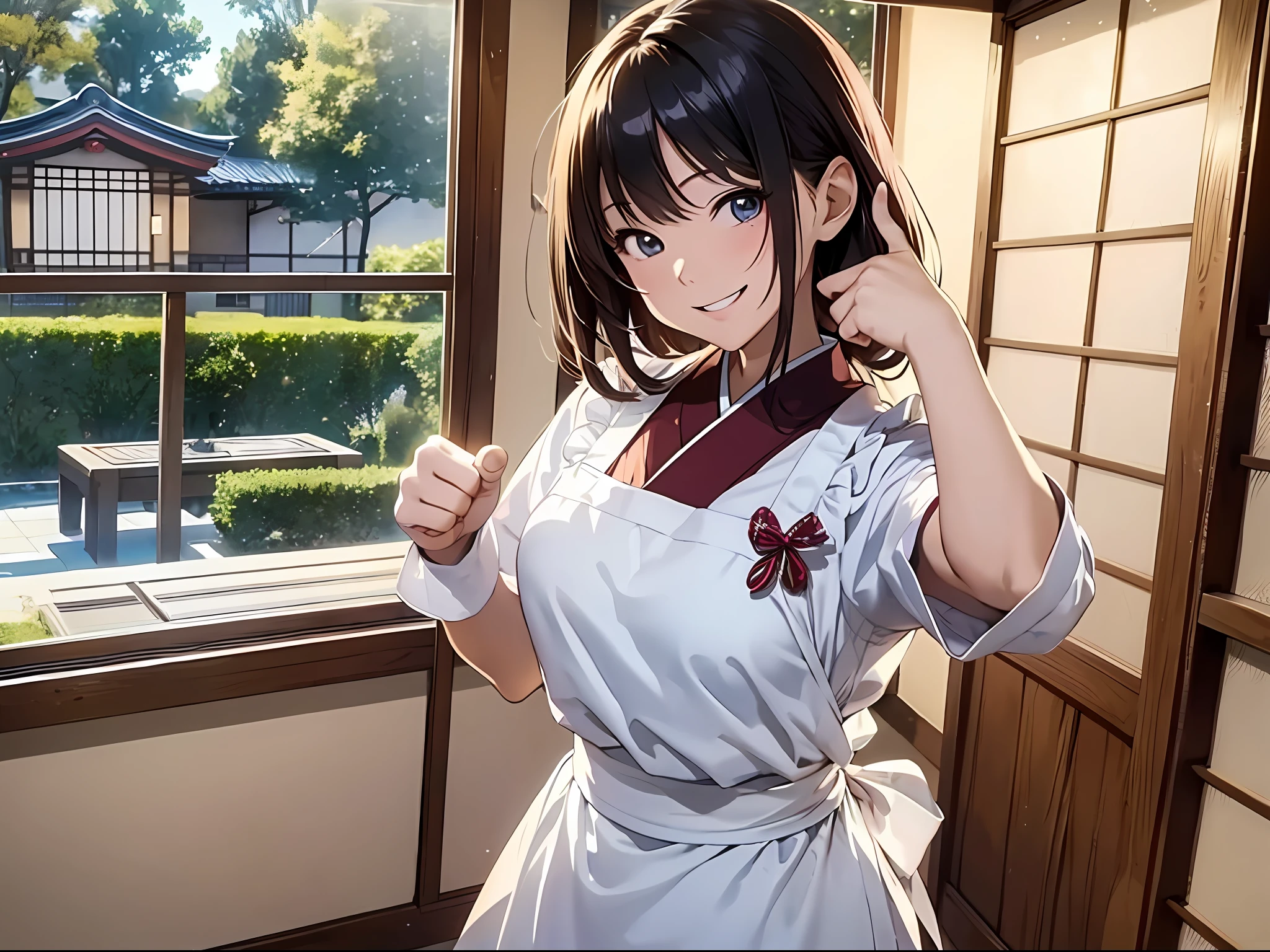 Anime character in a kimono outfit posing in front of a window - SeaArt AI