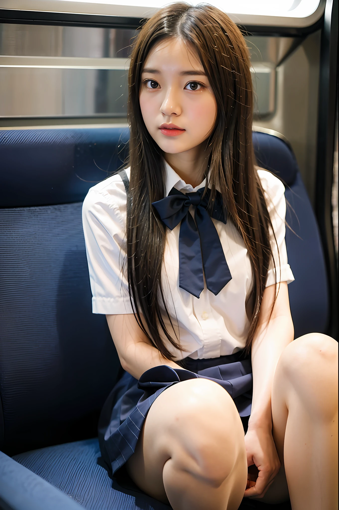 Arafed asian woman sitting on a train seat wearing a short skirt - SeaArt AI