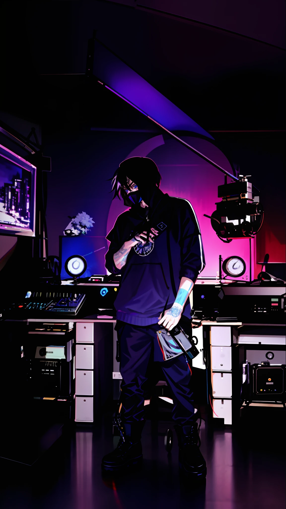 Arafed man in a dark room with a camera and a video game controller ...