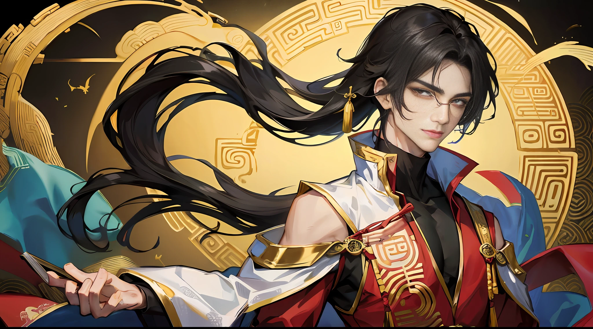 A close up of a person with long hair holding a sword - SeaArt AI
