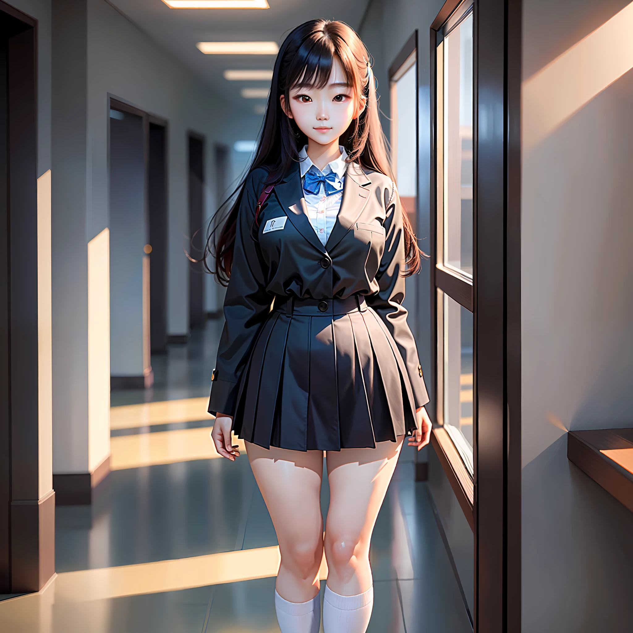 There is a woman in a school uniform posing for a picture - SeaArt AI