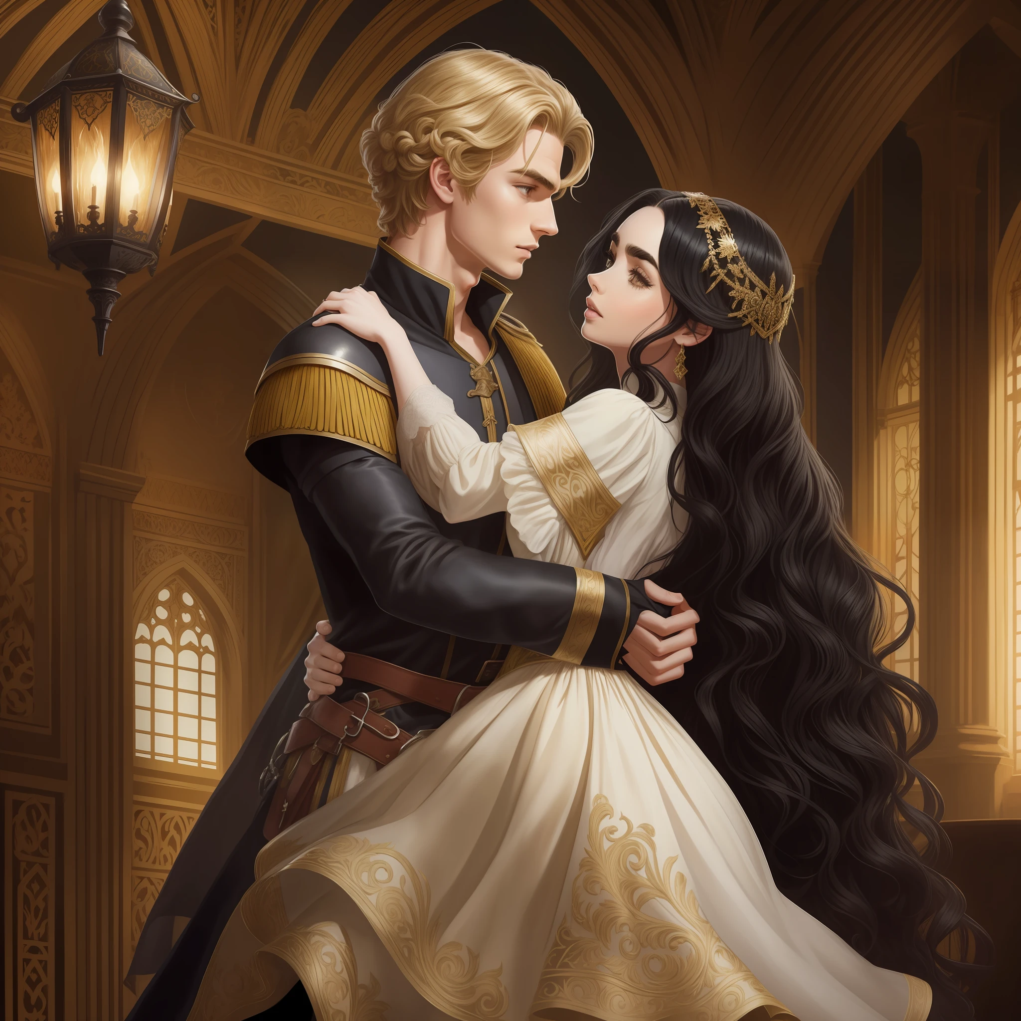 A couple of people in medieval clothing hugging each other - SeaArt AI