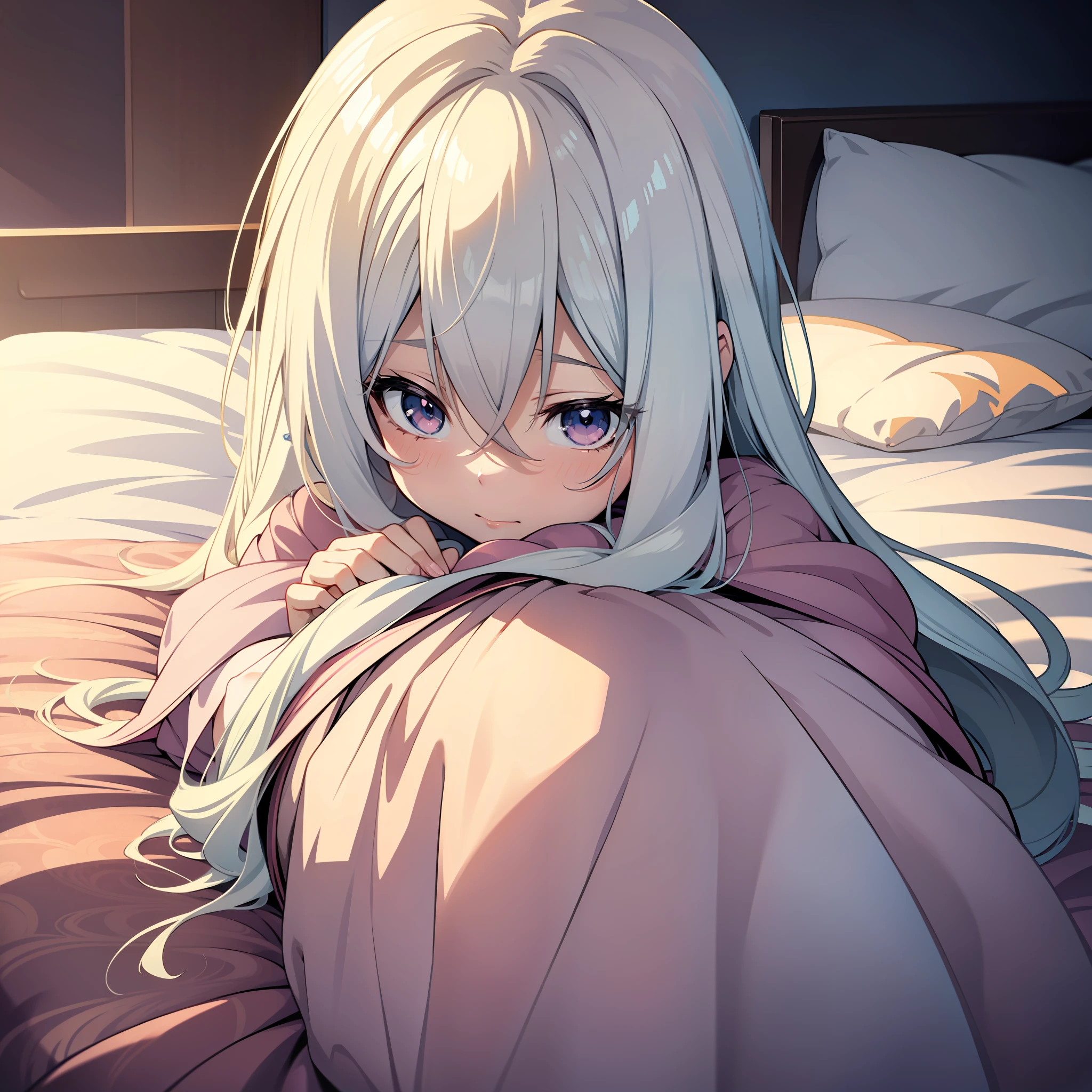 Anime girl laying on bed with her head on her pillow - SeaArt AI