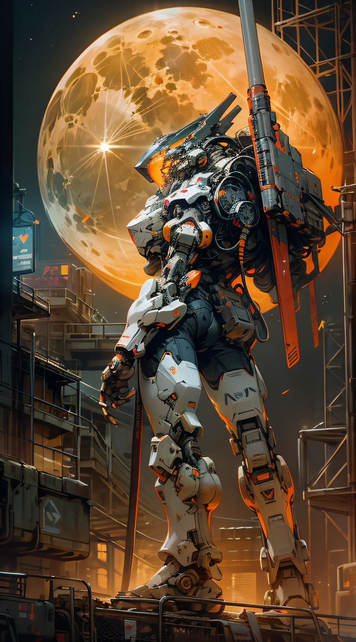 A painting of a robot standing on top of a building - SeaArt AI