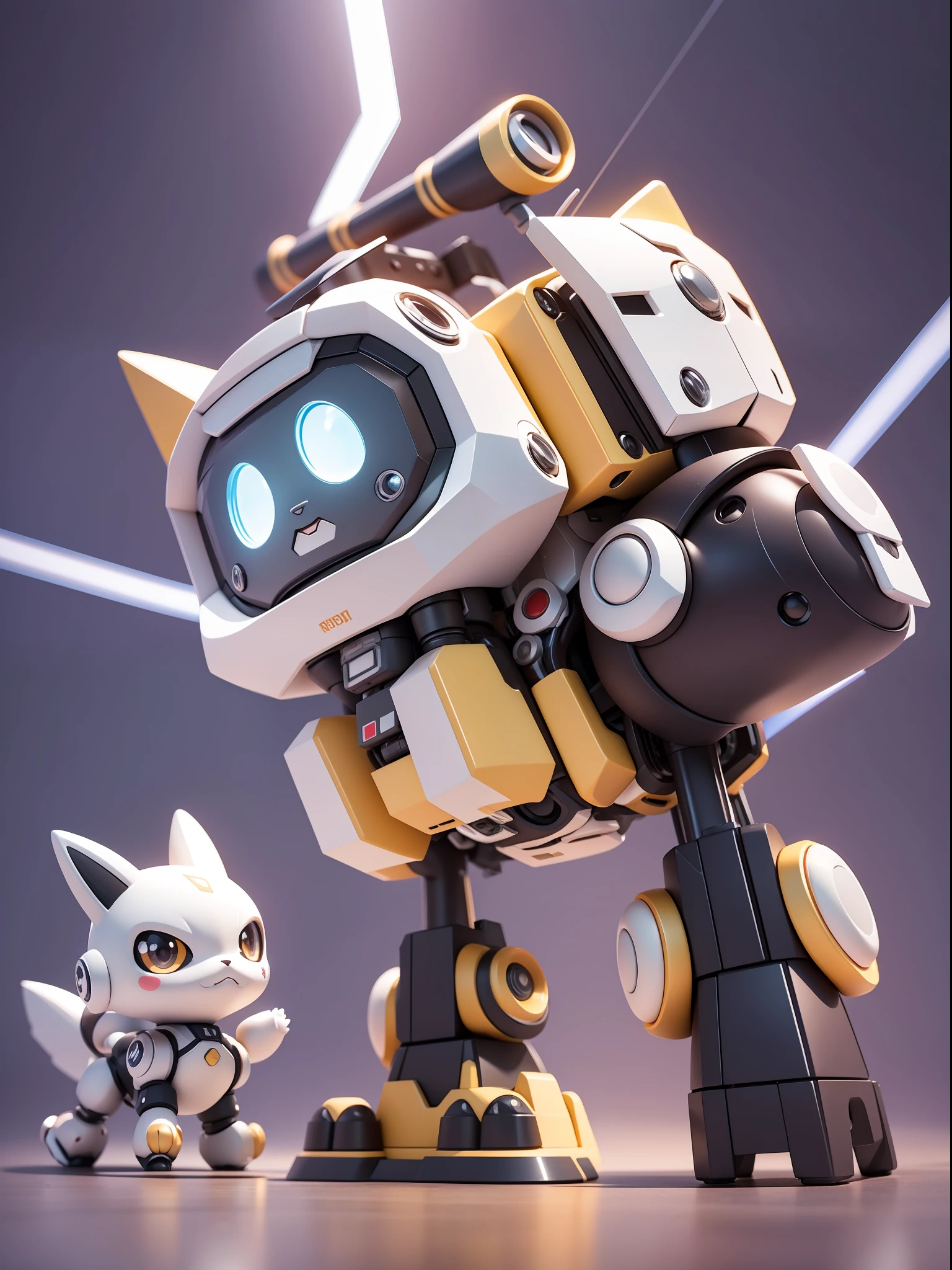 A close up of a robot and a cat figure on a table - SeaArt AI
