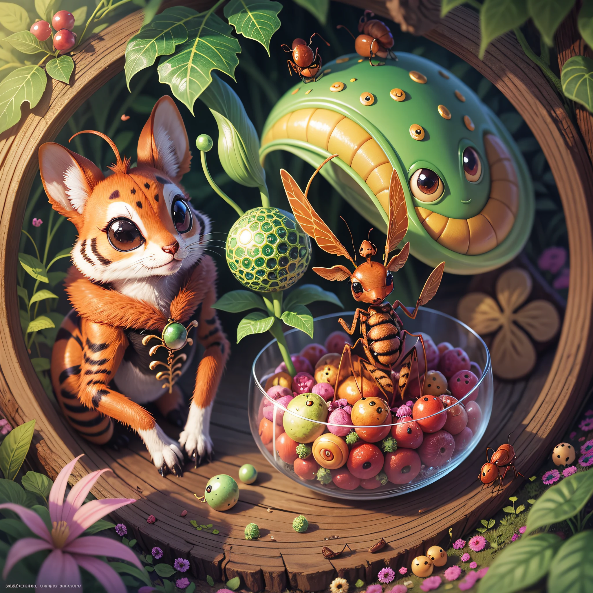 There is a painting of a tiger and a tiger eating fruit - SeaArt AI