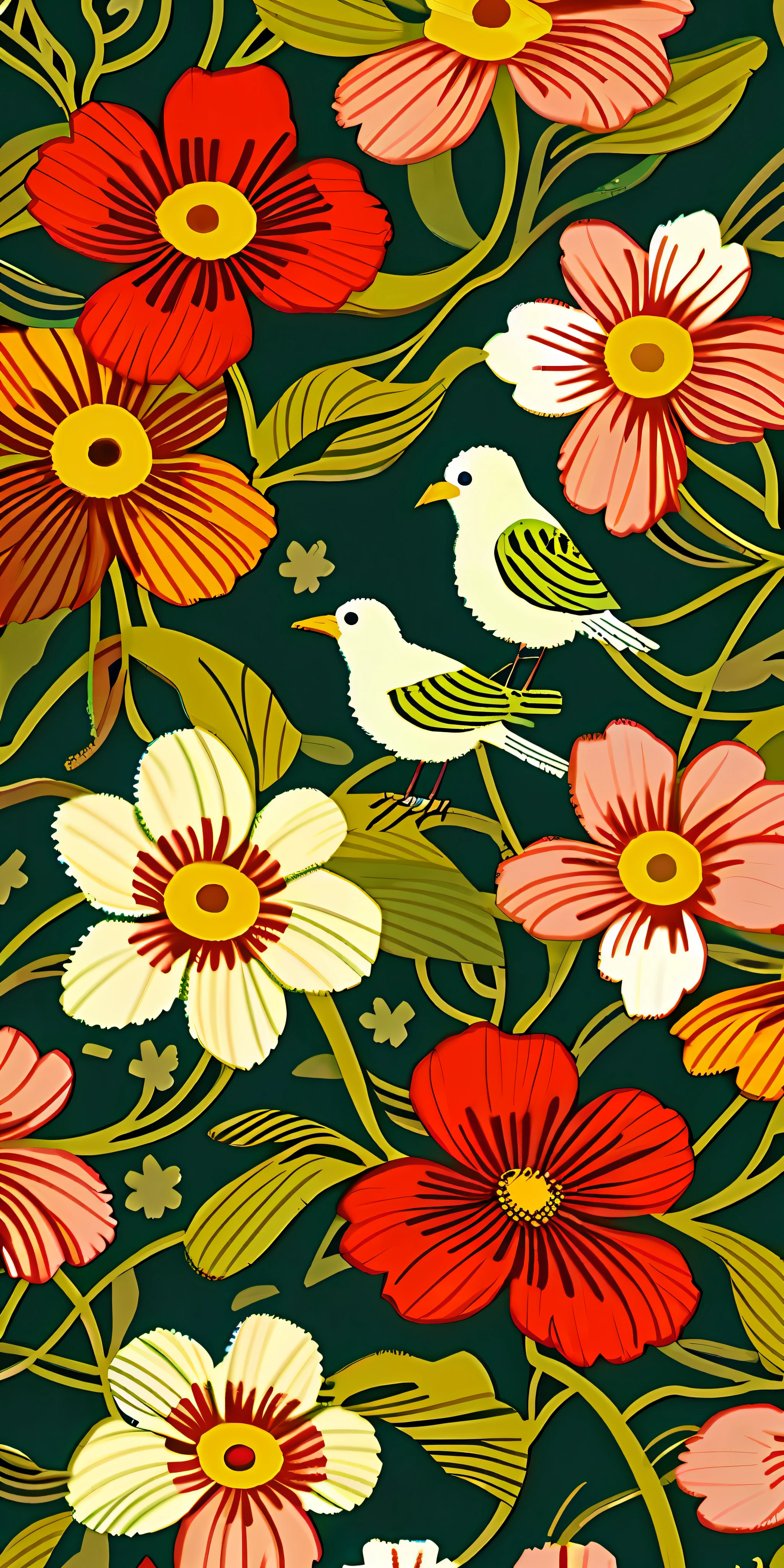 A close up of a bird sitting on a flower pattern - SeaArt AI