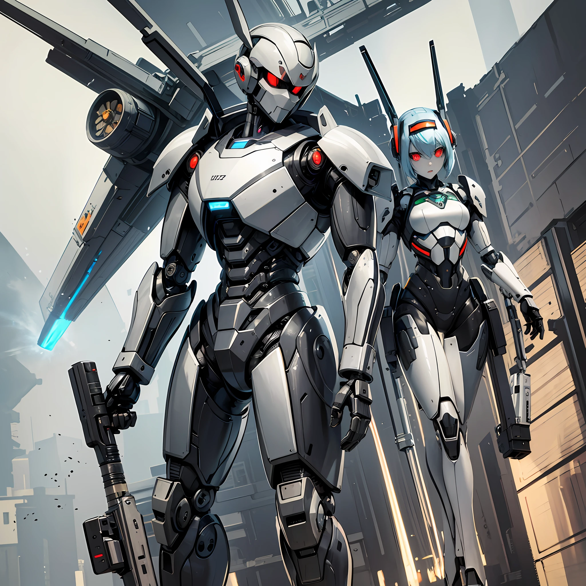 Two robots are walking in a line in a futuristic city - SeaArt AI