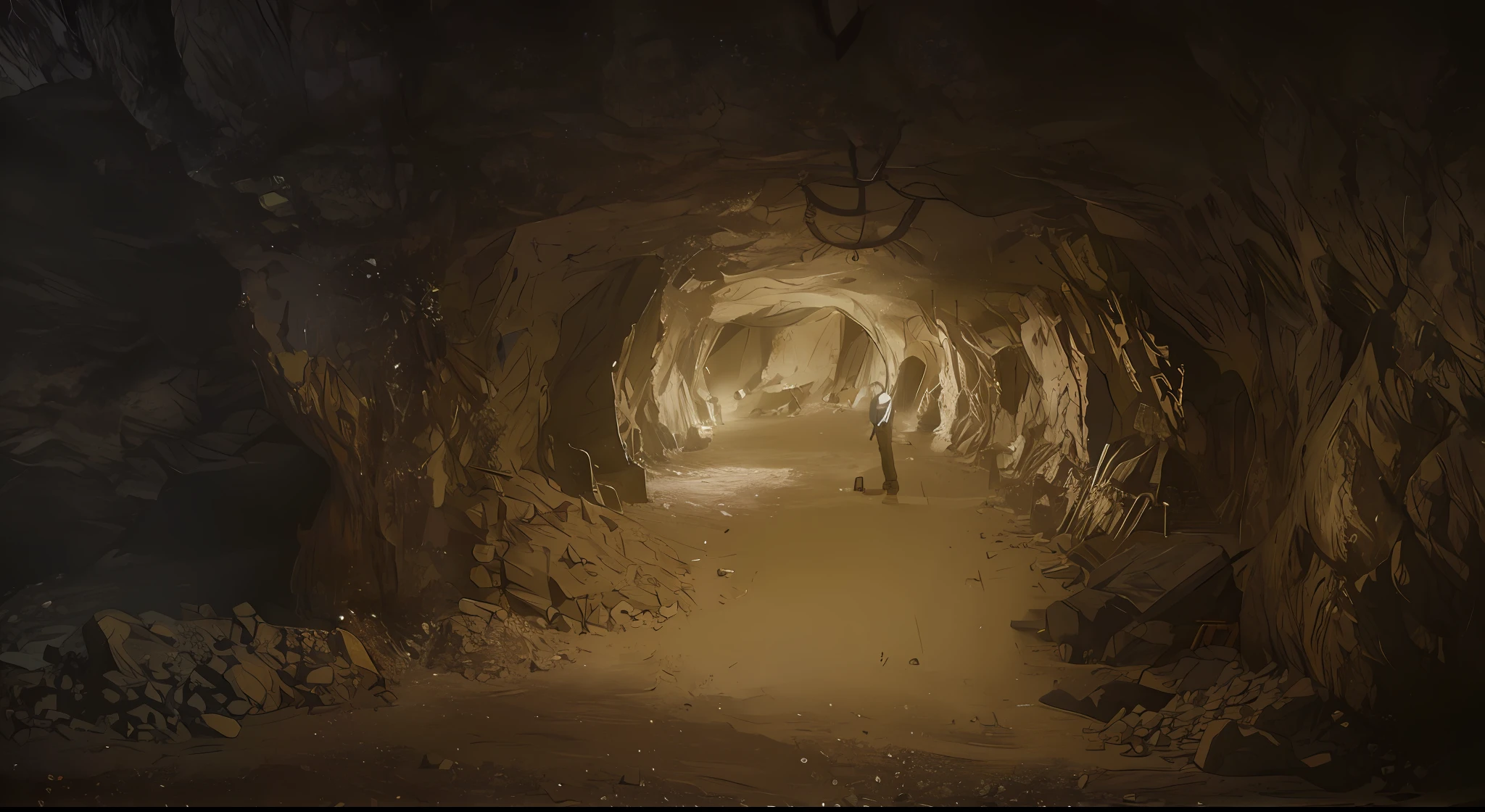 A close up of a person walking through a tunnel in a cave - SeaArt AI