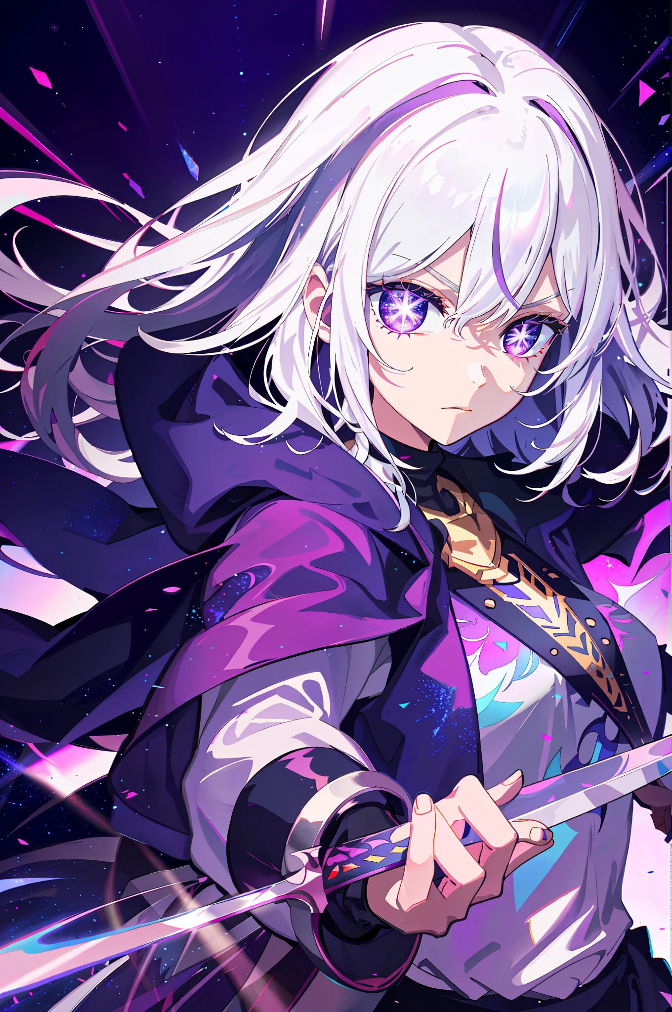 Anime Girl With White Hair And Purple Eyes Sword