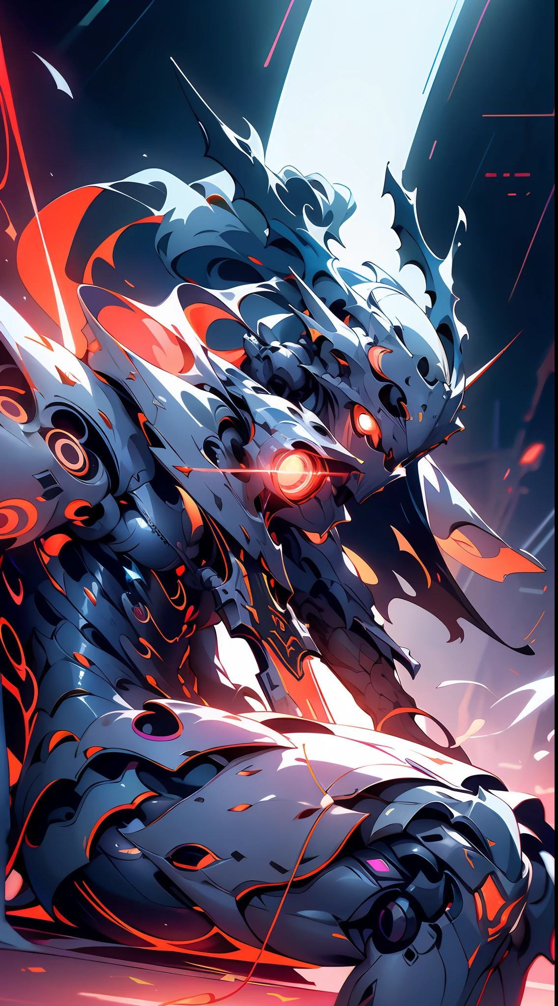 A close up of a robot with a red light on it - SeaArt AI