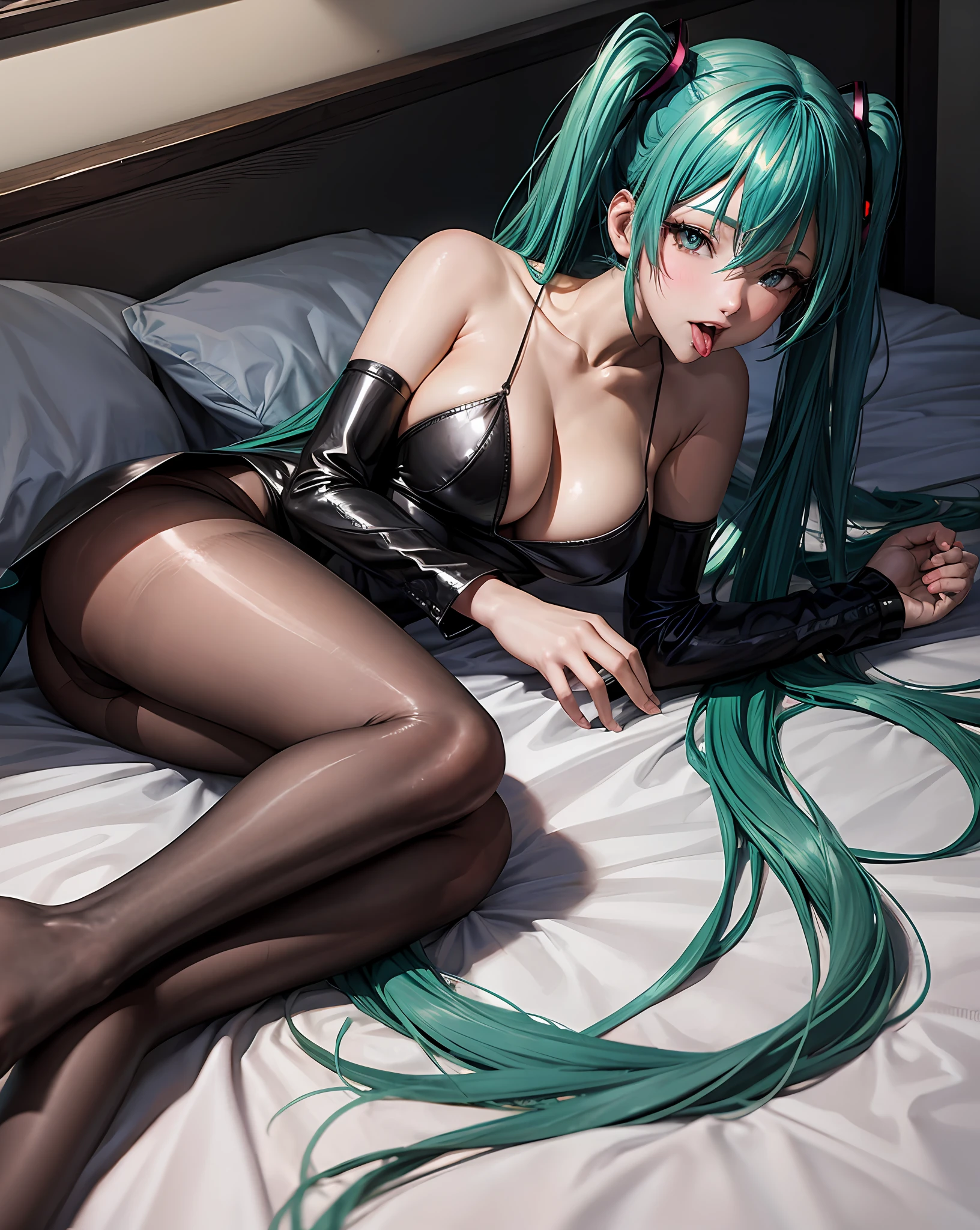 Araffed woman with green hair laying on a bed - SeaArt AI
