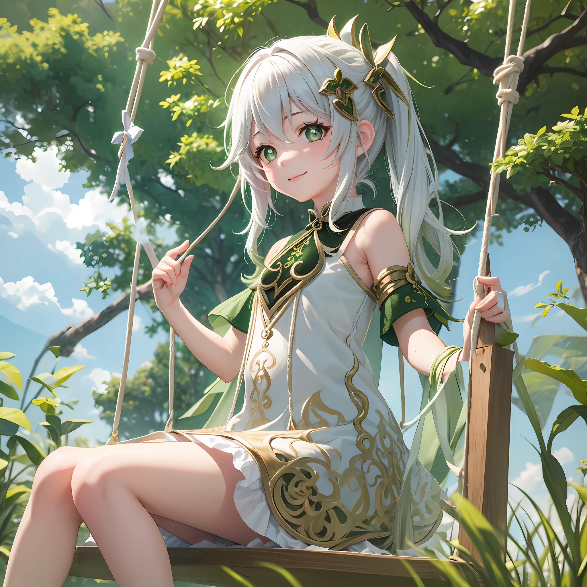 Anime girl sitting on a swing in the jungle - SeaArt AI