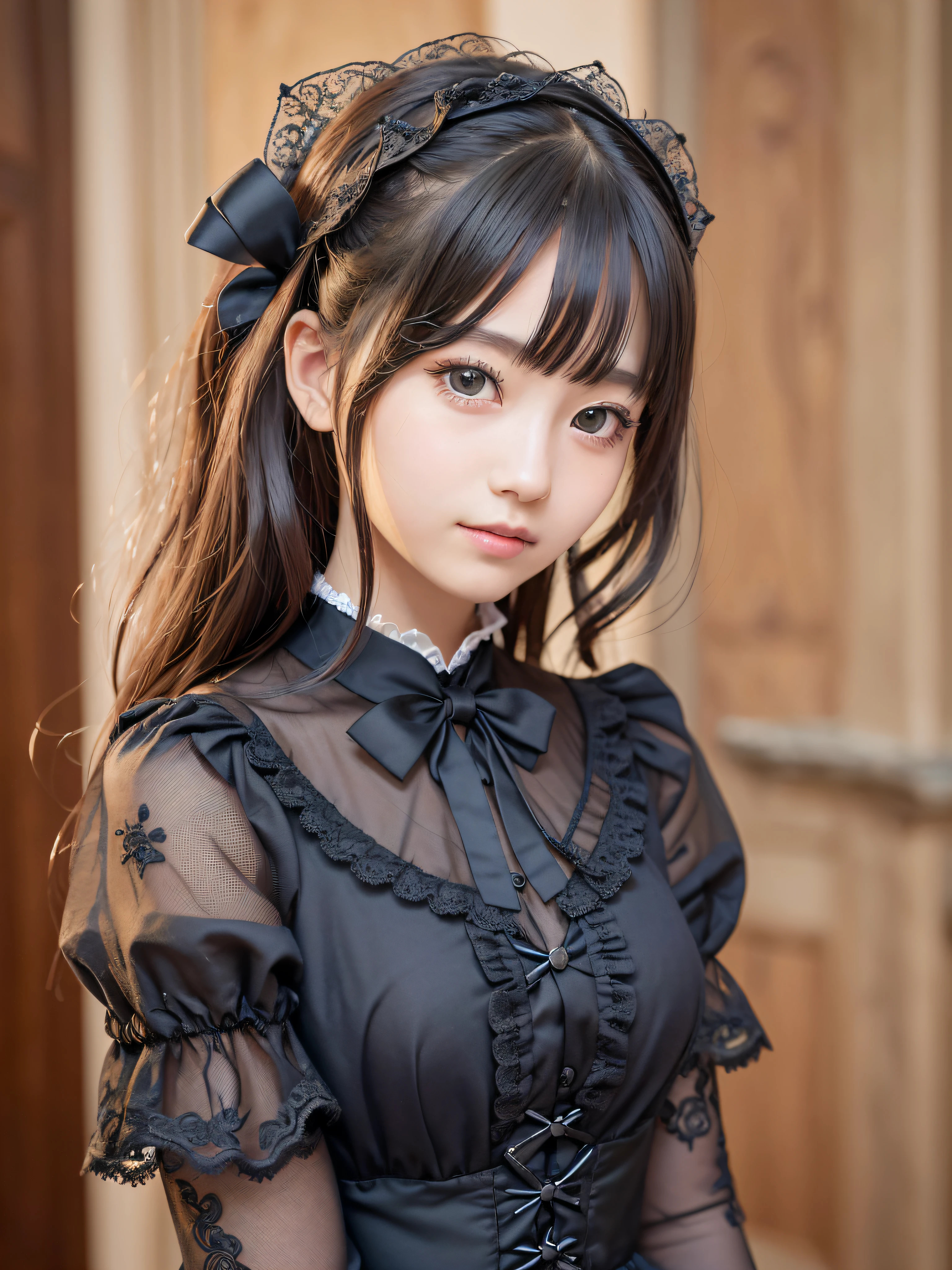 A woman in a black dress with a bow and a black dress - SeaArt AI