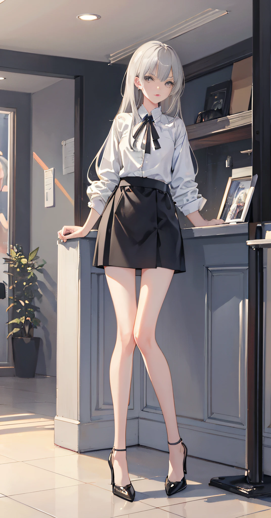 Anime girl in a short skirt and high heels posing for a picture - SeaArt AI