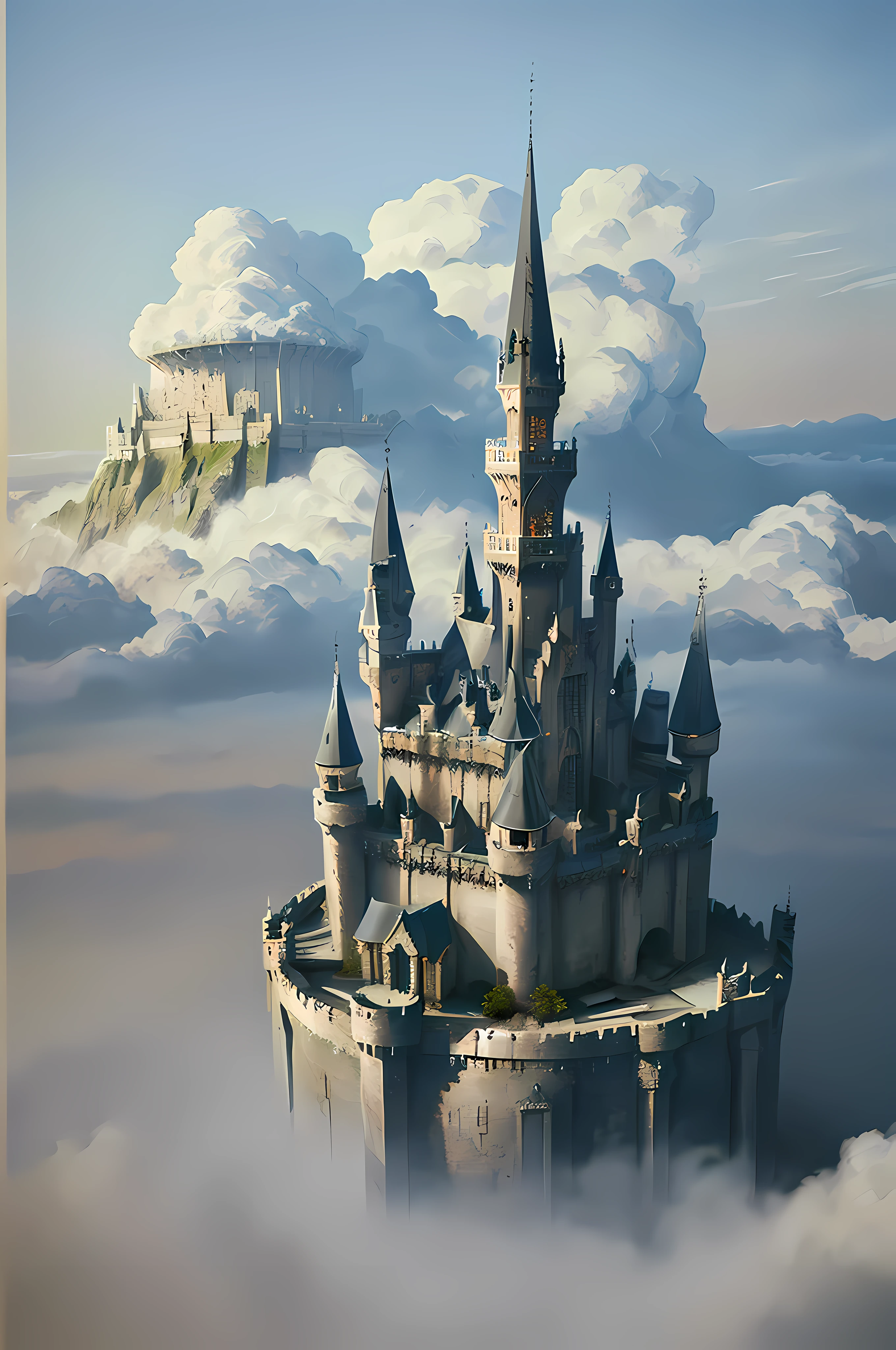 There is a castle in the clouds with a tower on top - SeaArt AI