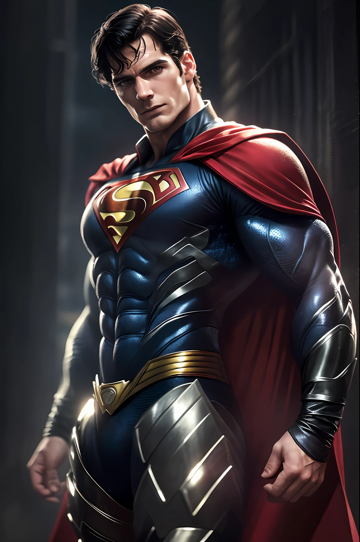 A man in a superman costume standing in a dark room - SeaArt AI