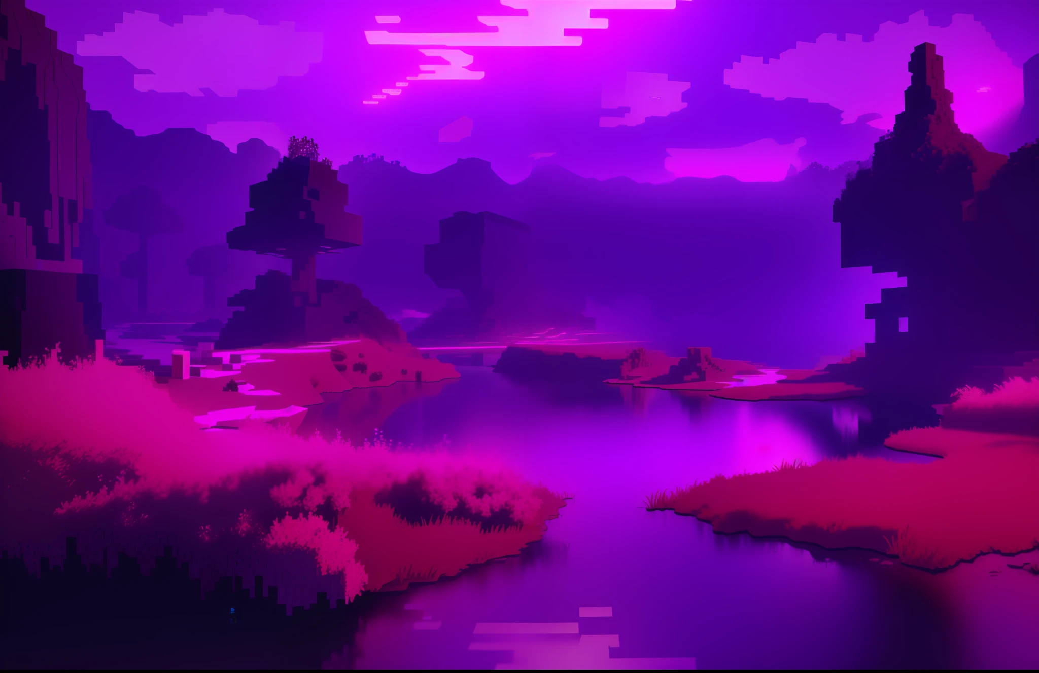 A close up of a purple and red landscape with a river - SeaArt AI