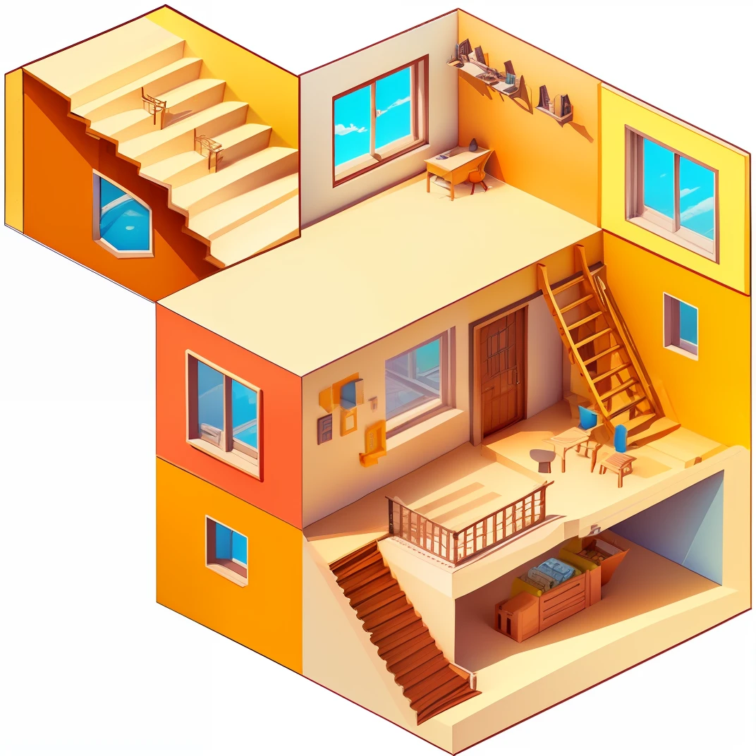 A close up of a house with a staircase and a staircase - SeaArt AI