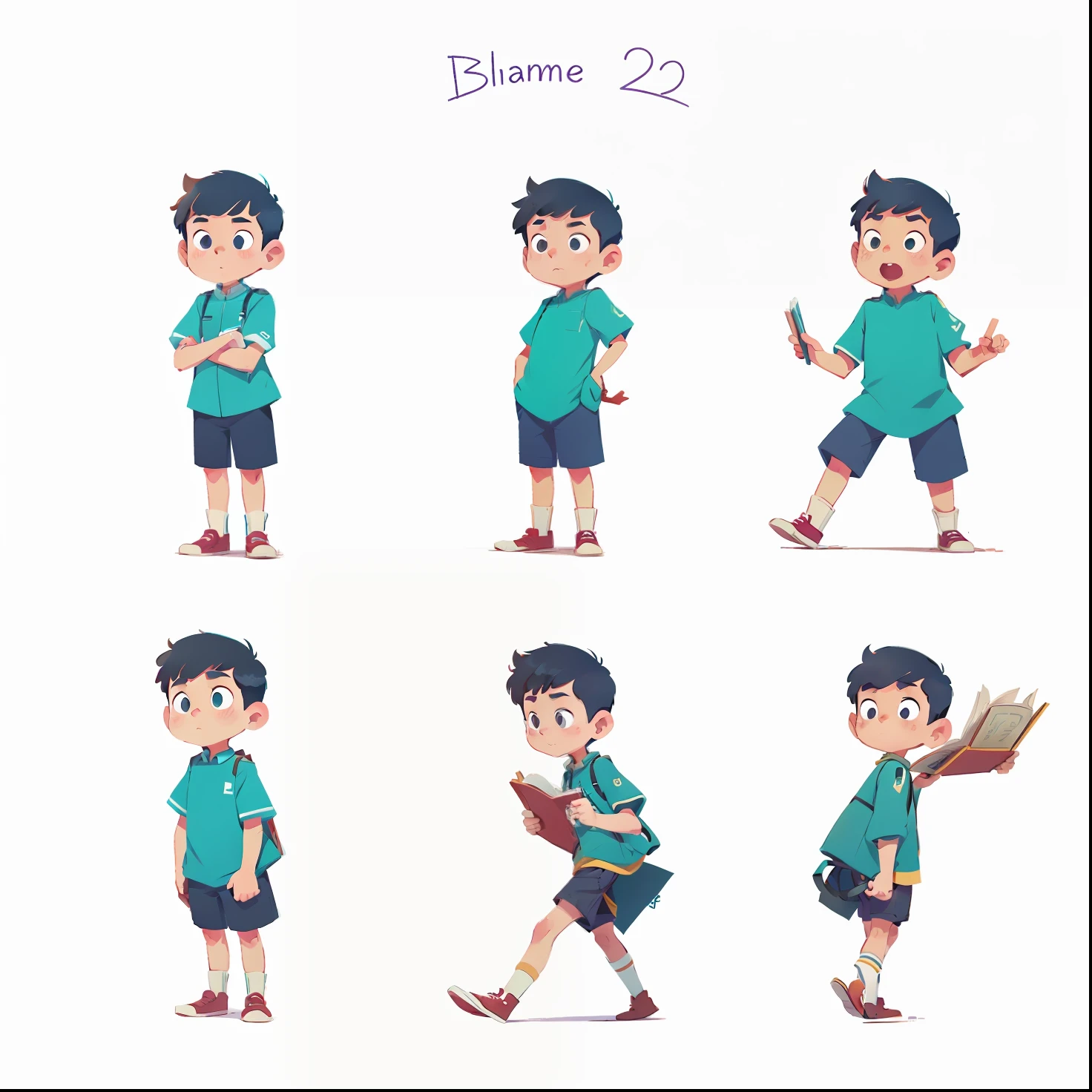 Cartoon boy with different poses and postures for animation - SeaArt AI