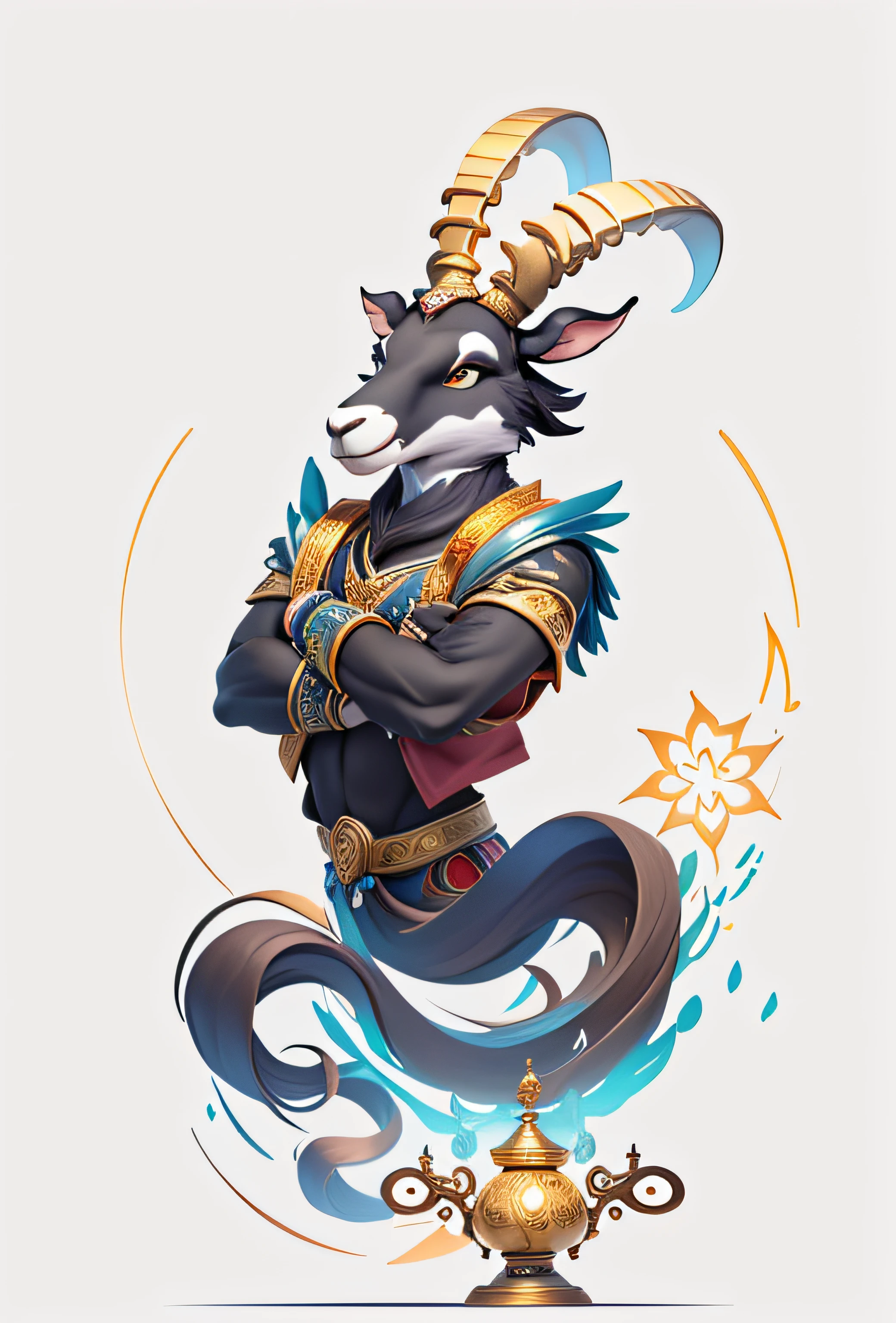 A cartoon image of a goat with a sword and a gold crown - SeaArt AI