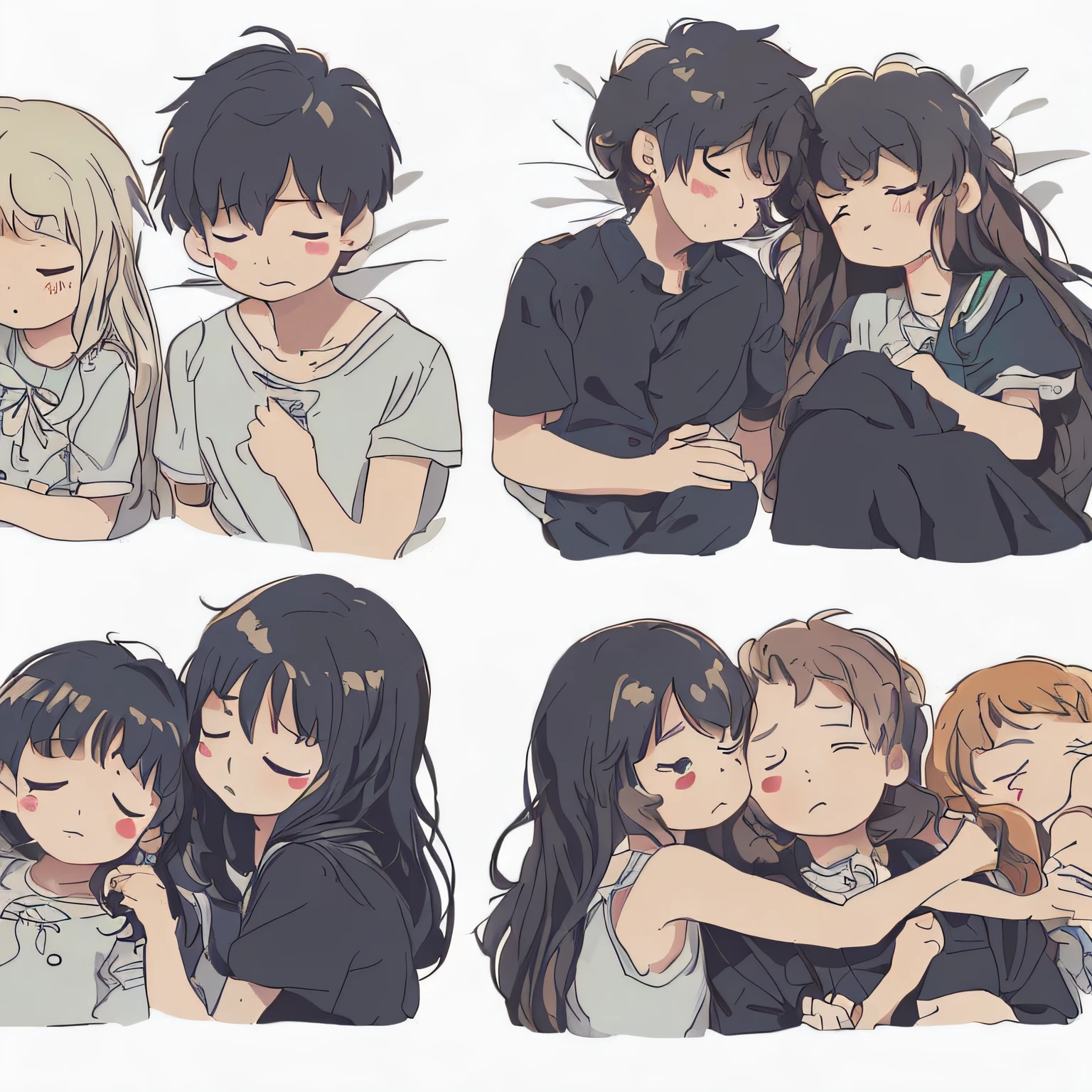 Anime characters hugging each other in different poses - SeaArt AI