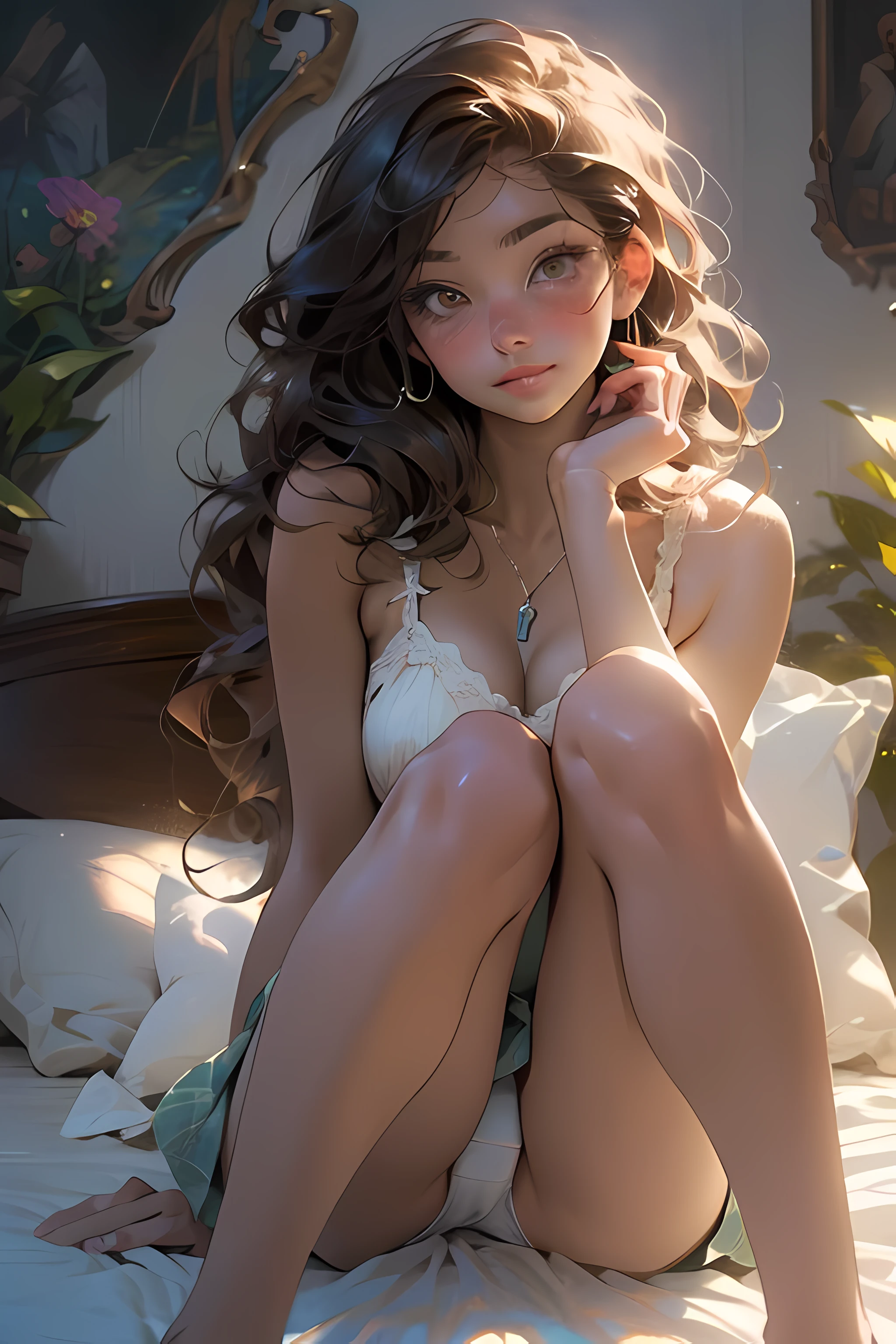 Anime Girl Sitting On A Bed With Her Legs Crossed Seaart Ai