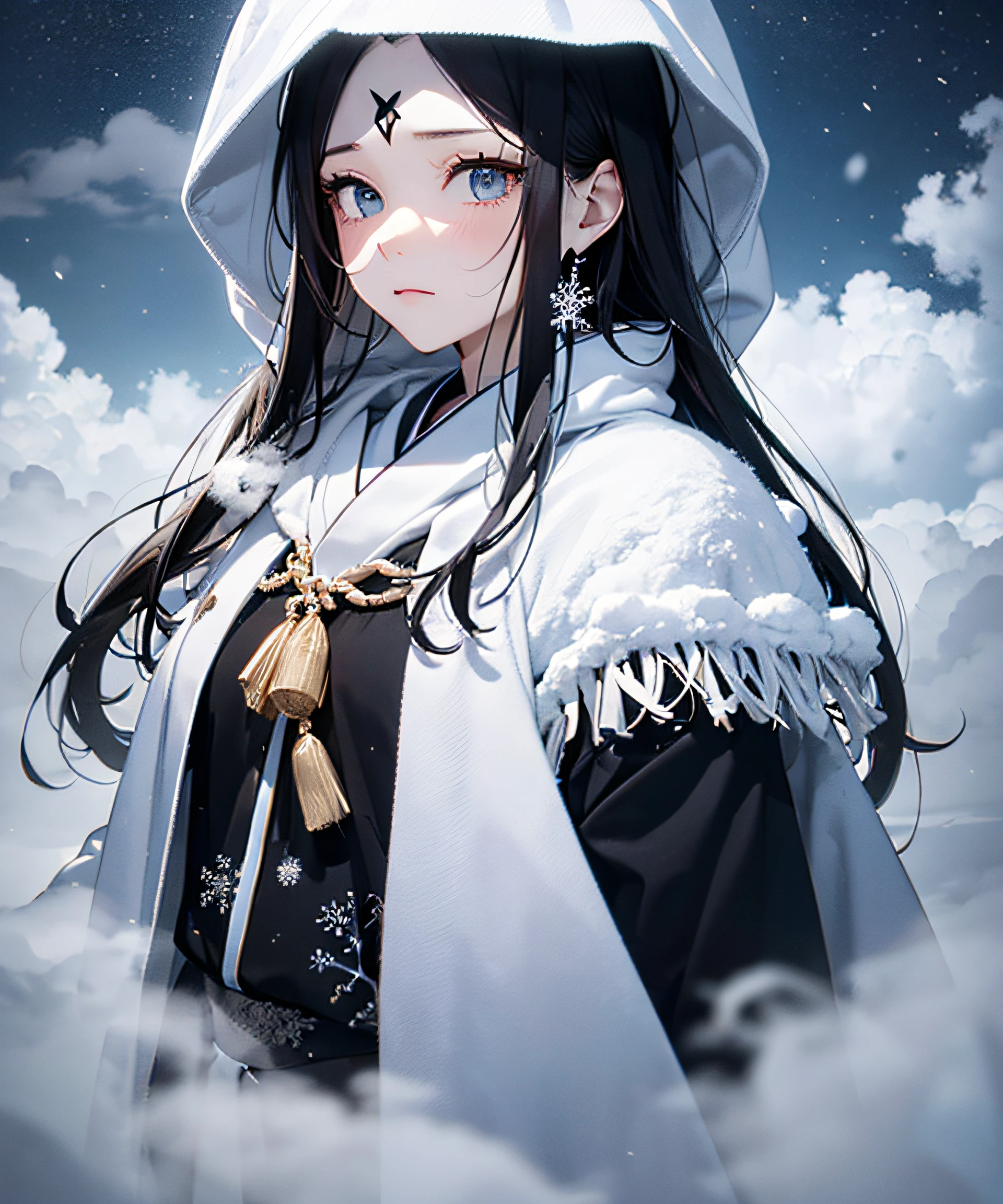 Anime girl in a white hoodie and black and white cape - SeaArt AI