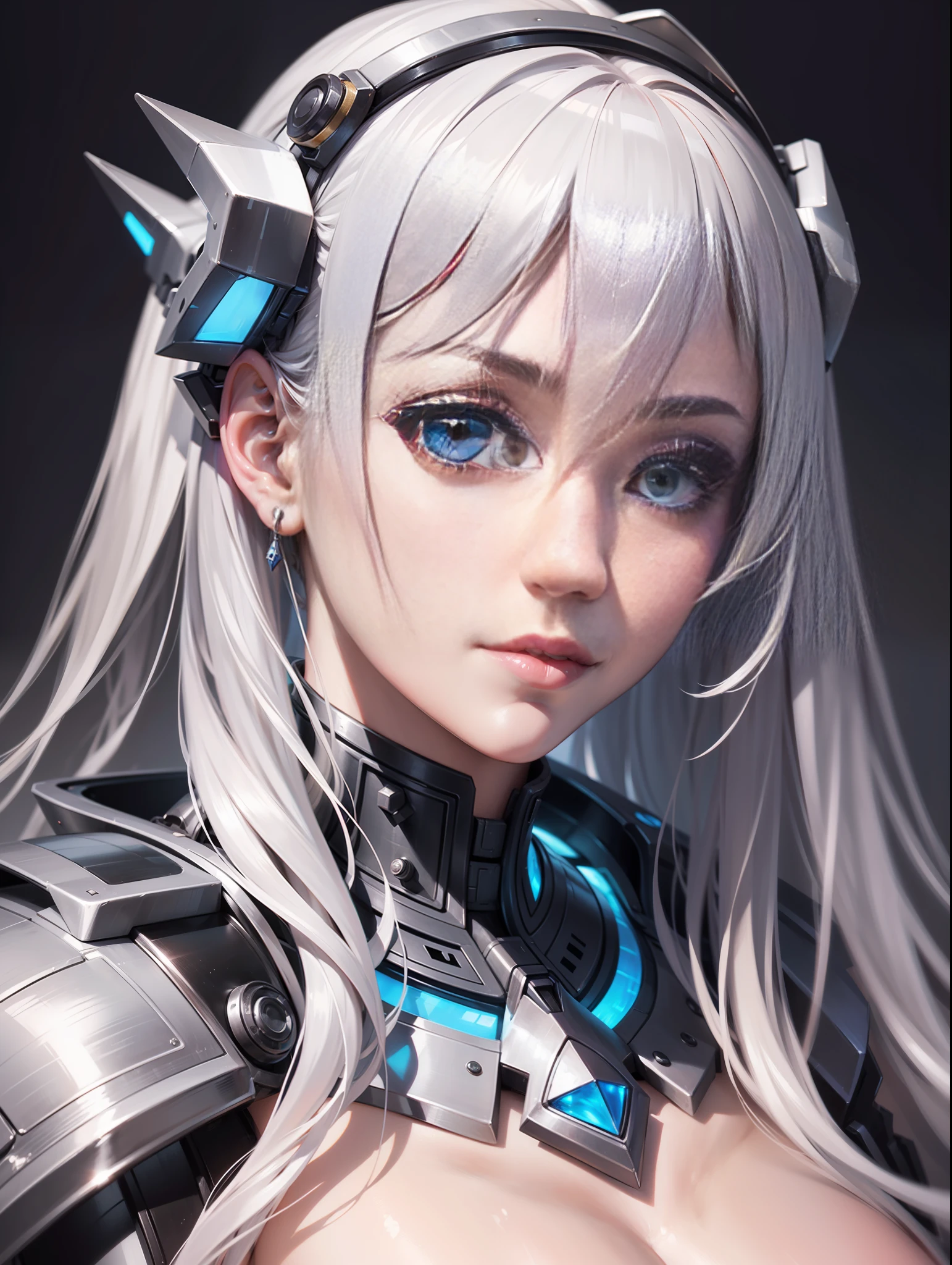 A close up of a woman with long white hair and a helmet - SeaArt AI