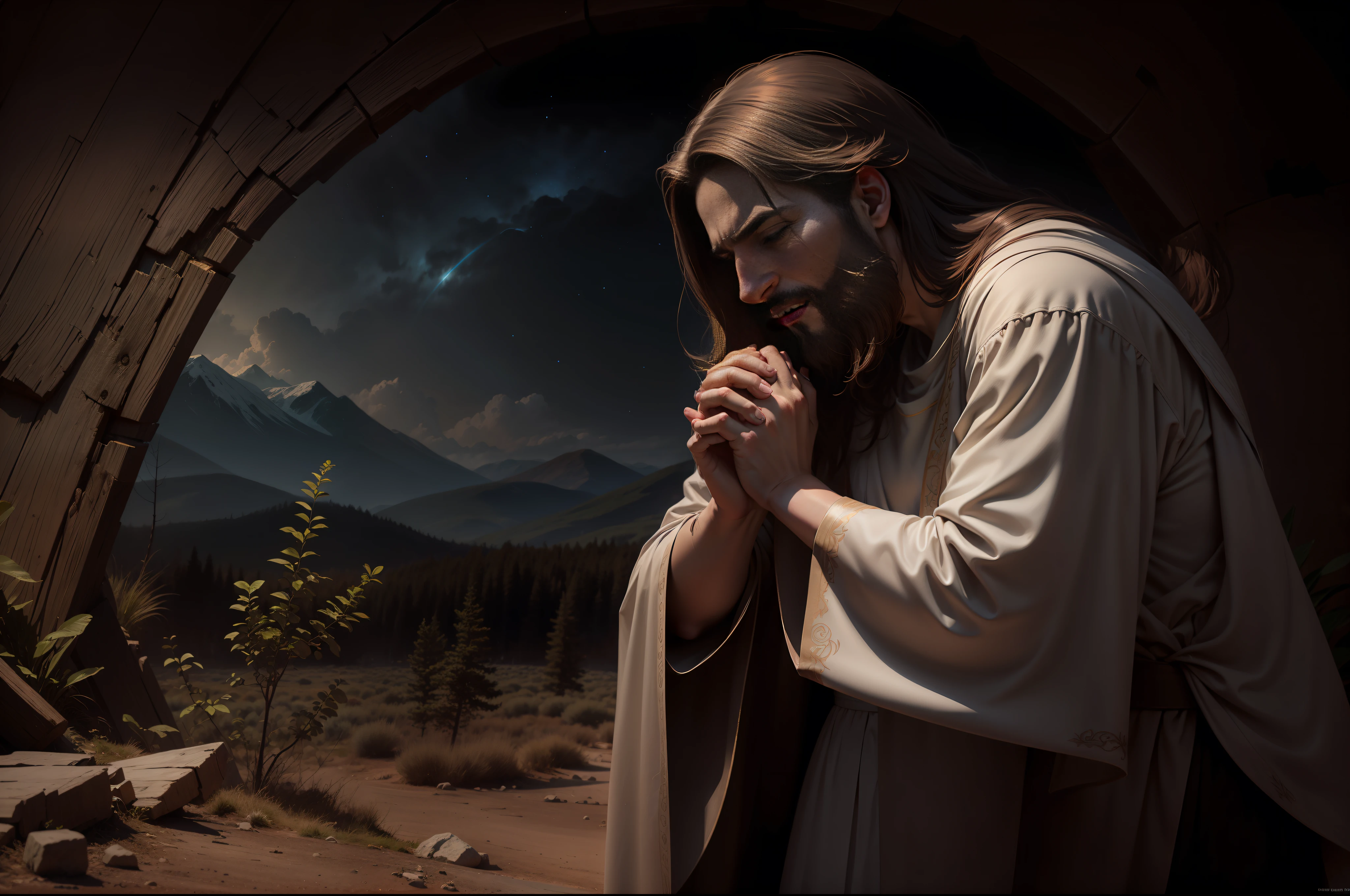 Jesus praying in the wilderness - SeaArt AI