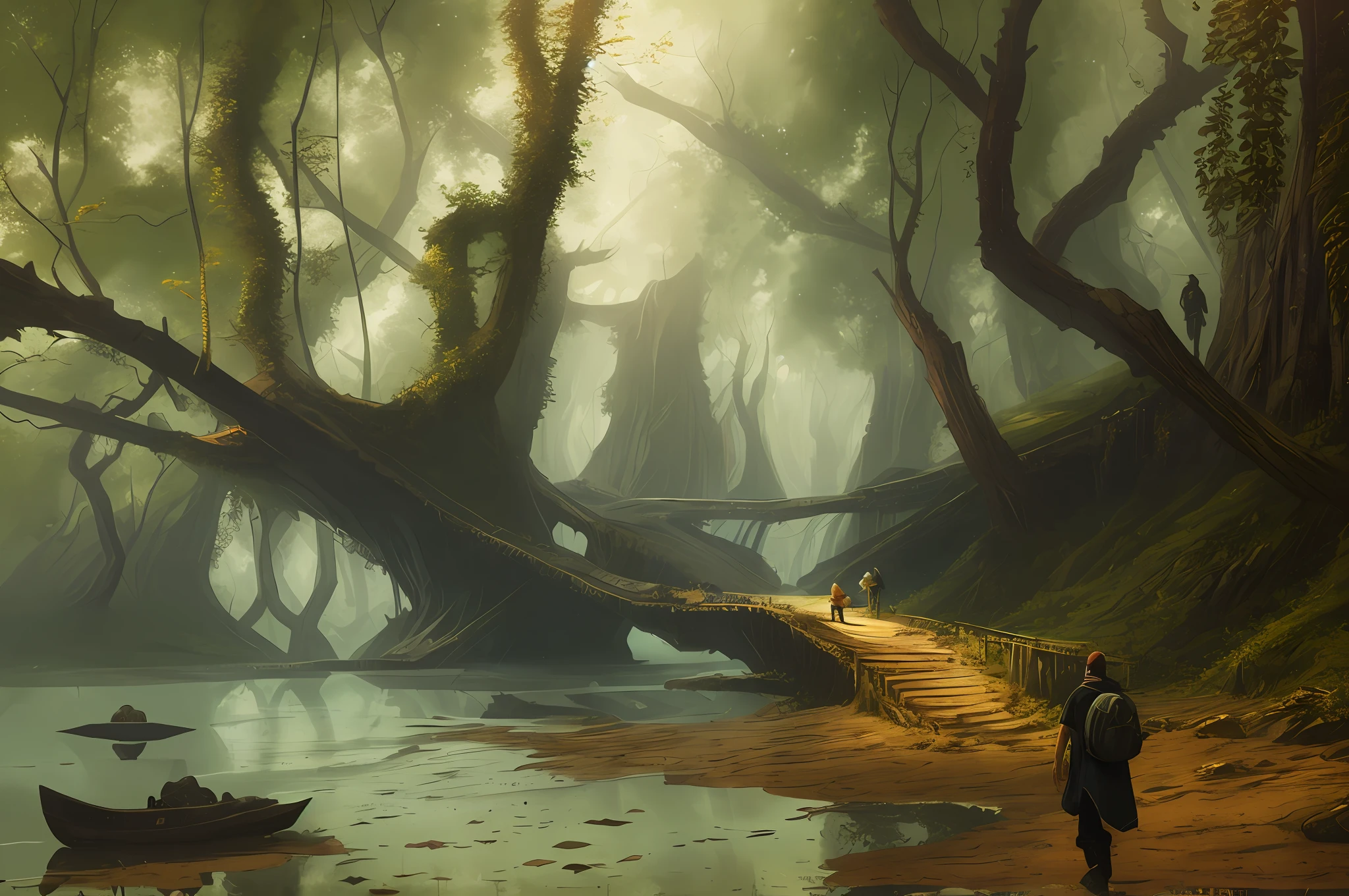 Arafed image of a man walking on a path in a forest - SeaArt AI