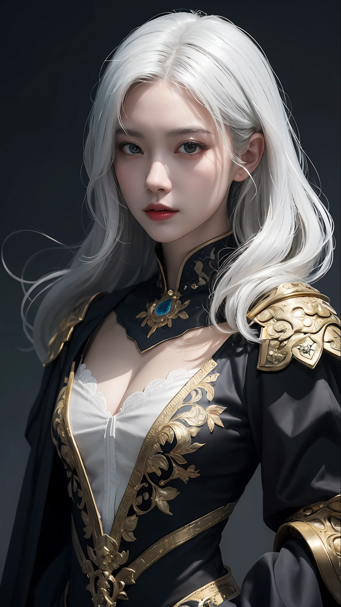 A woman with white hair and a black jacket posing for a picture - SeaArt AI