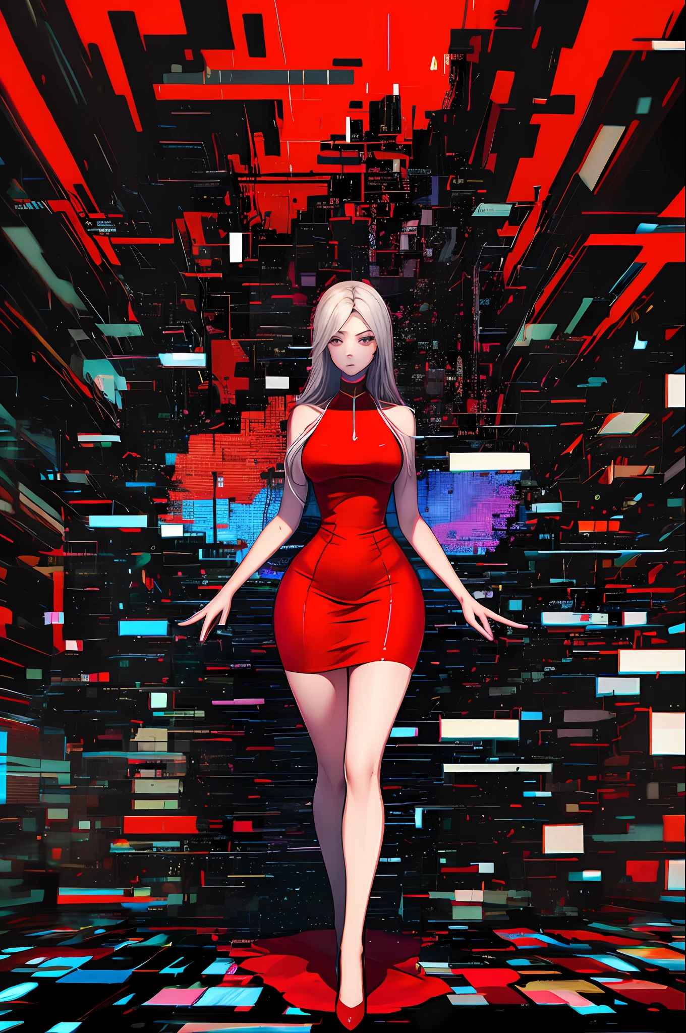 A close up of a woman in a red dress standing in a room - SeaArt AI