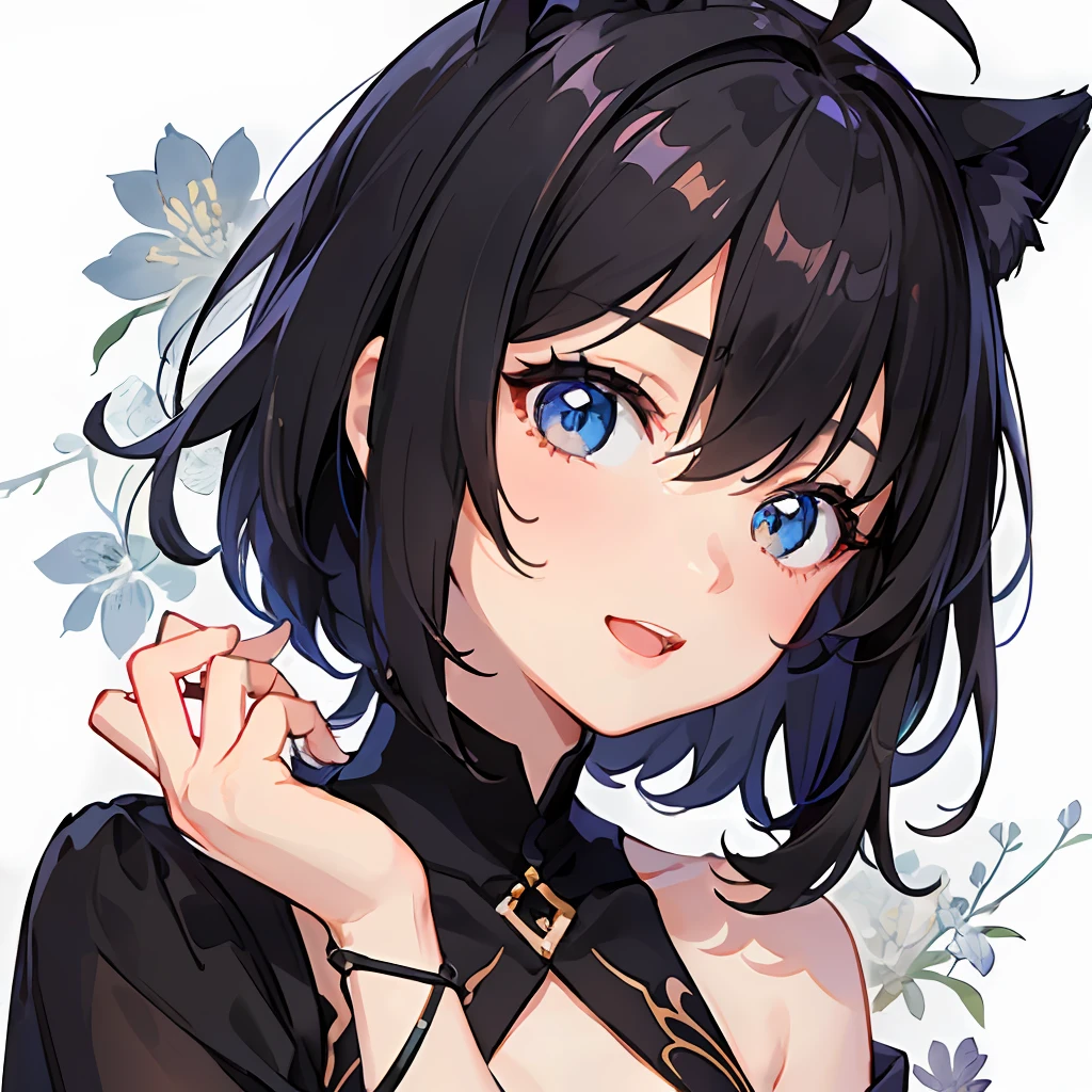 Anime girl with black hair and blue eyes posing for a picture - SeaArt AI